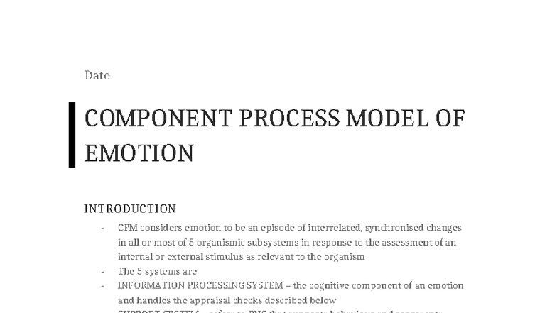 COMPONENT PROCESS MODEL OF EMOTION: A Detailed Overview - Studocu