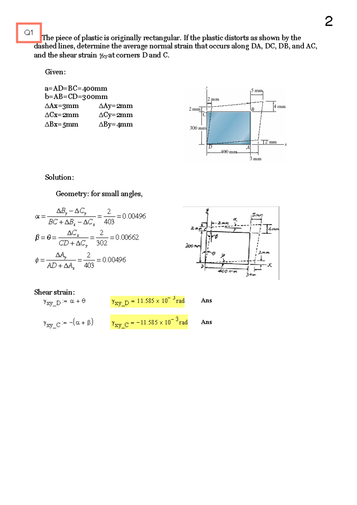 Problem Sheet 8S - Week 8 Solutions for Strain and Stress Calculations ...