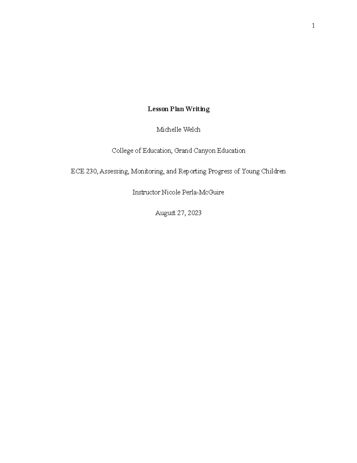 Ece 230 lesson plan writing - Lesson Plan Writing Michelle Welch ...