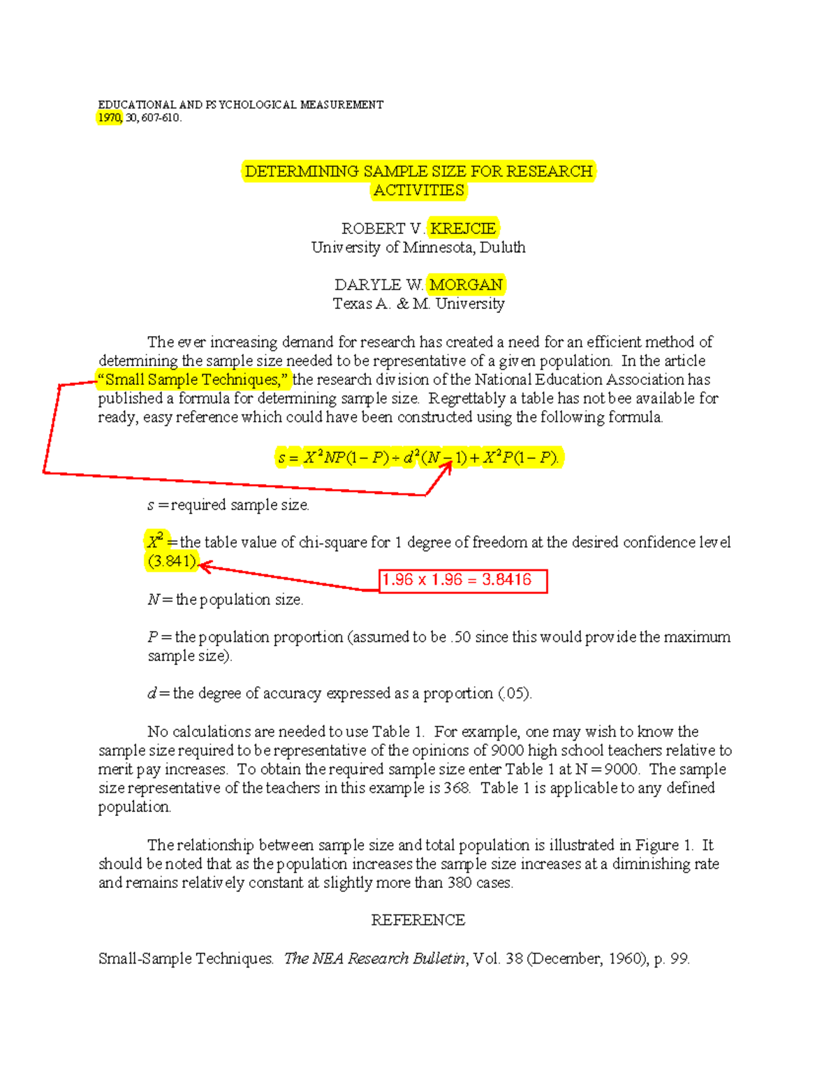 EDUCATIONAL PSYCH MEASUREMENT: Krejcie & Morgan Sample Size Formula ...