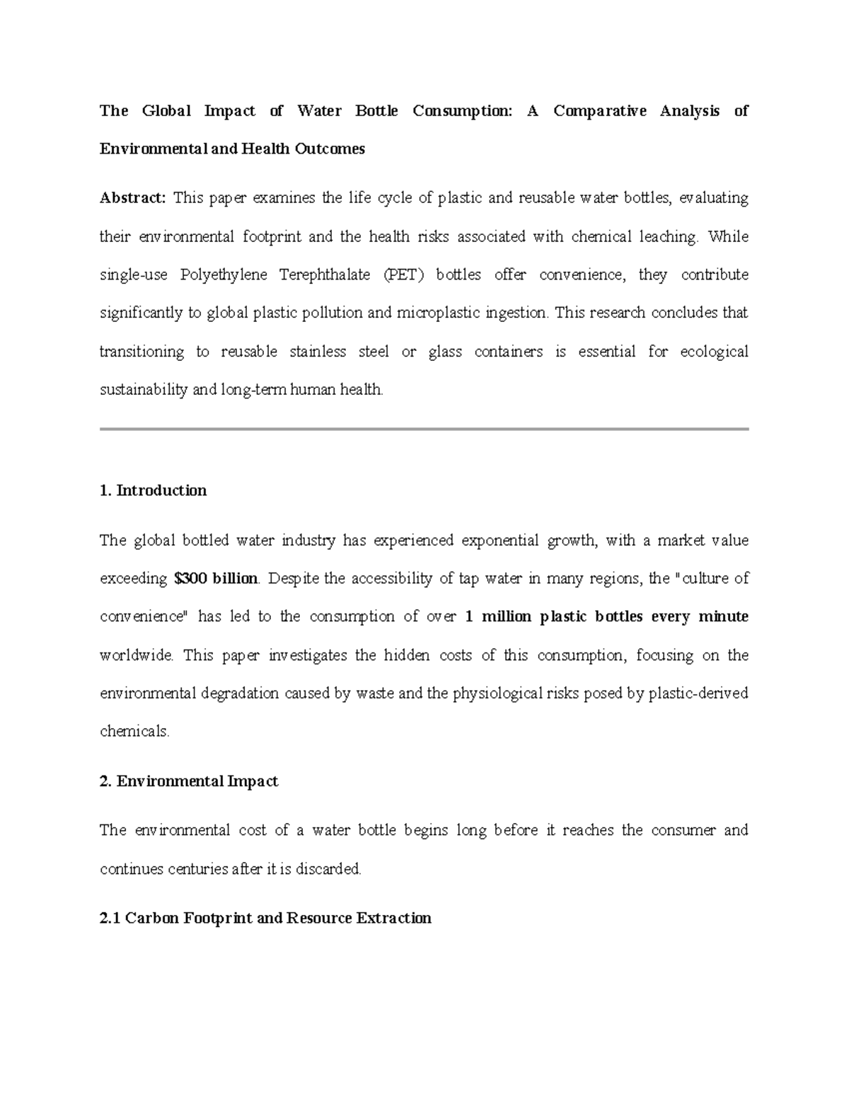 The Environmental and Health Consequences of Water Bottle Use: A Study ...