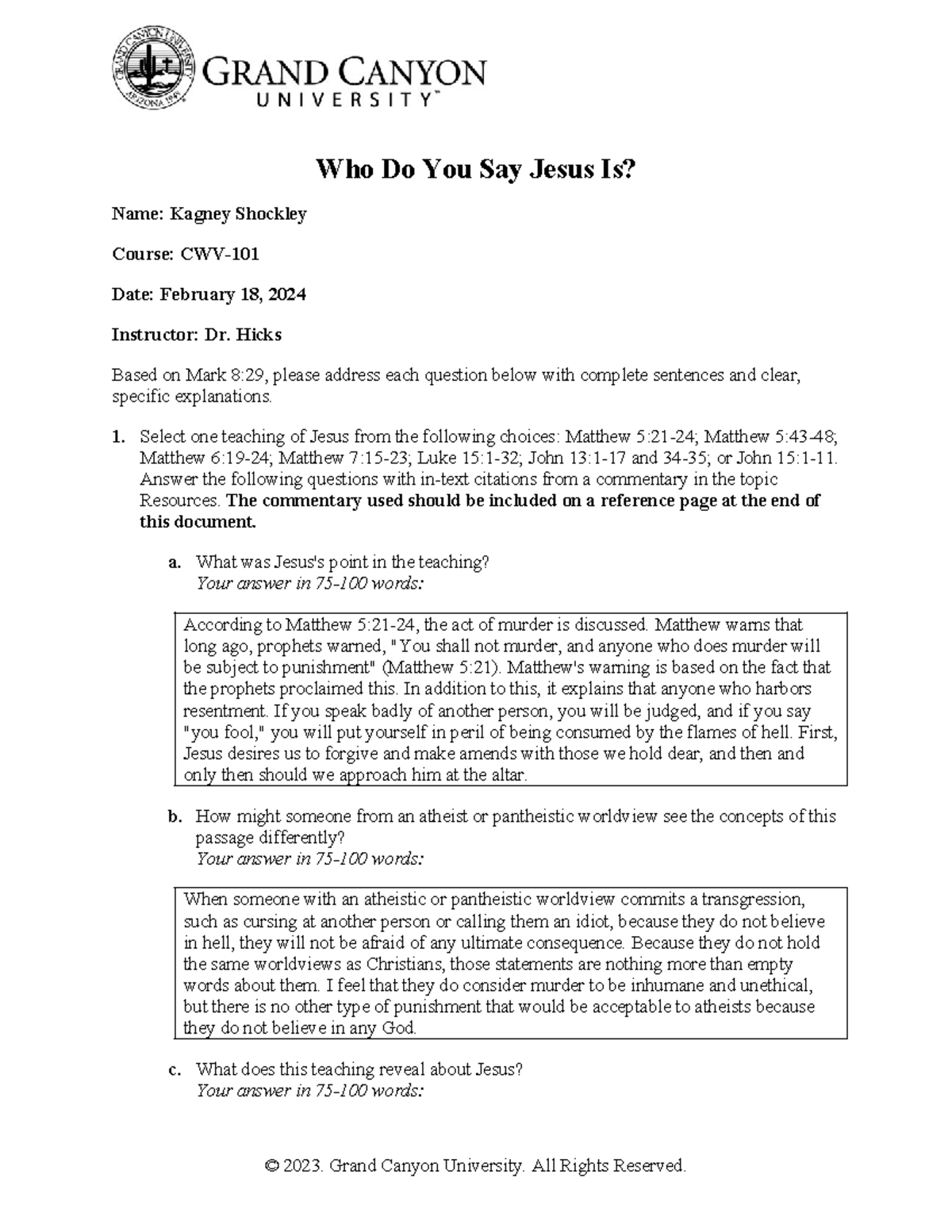 CWV- Final Assignment: Understanding Jesus' Teachings and Nature - Studocu