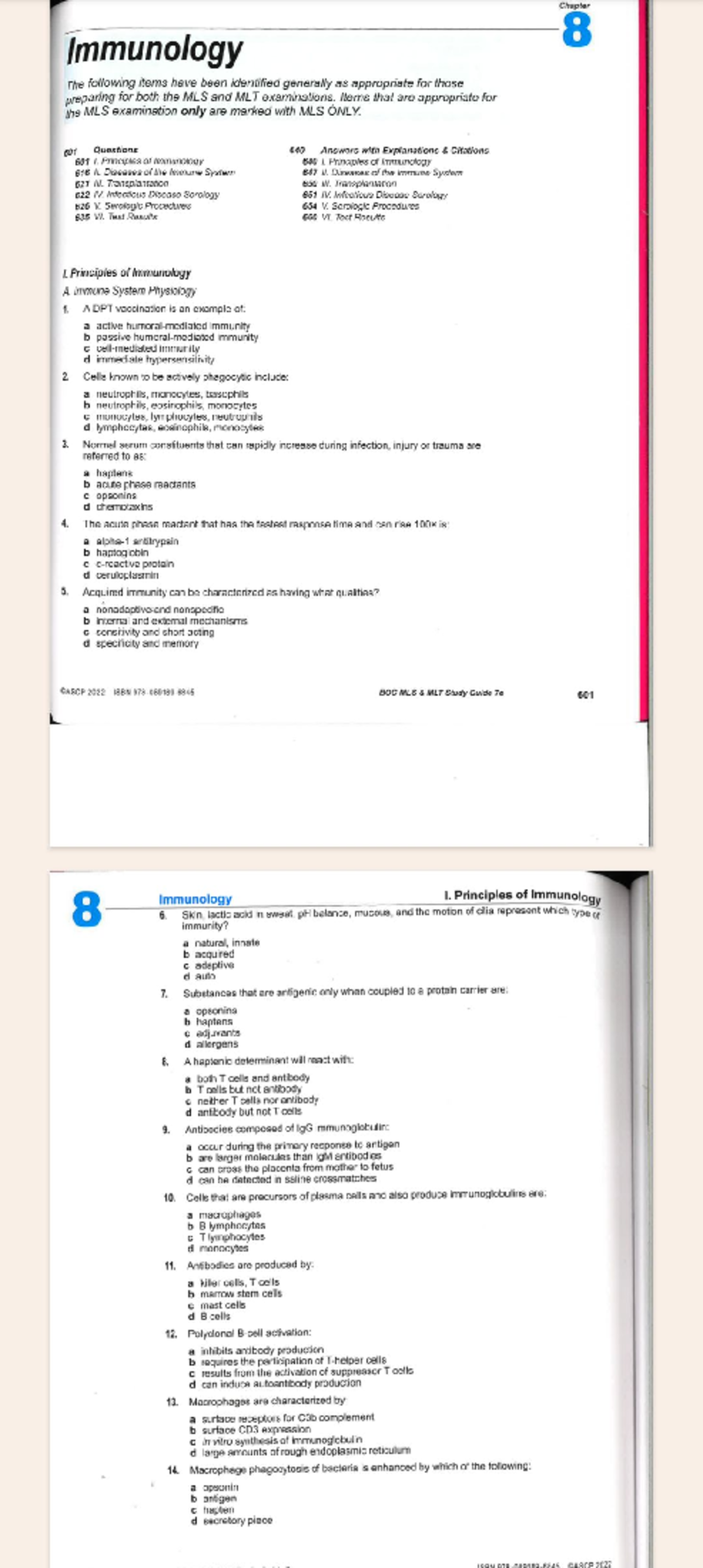 BOC MLS MLT Study Guide: Chapter 8 - Immunology Principles and Diseases ...