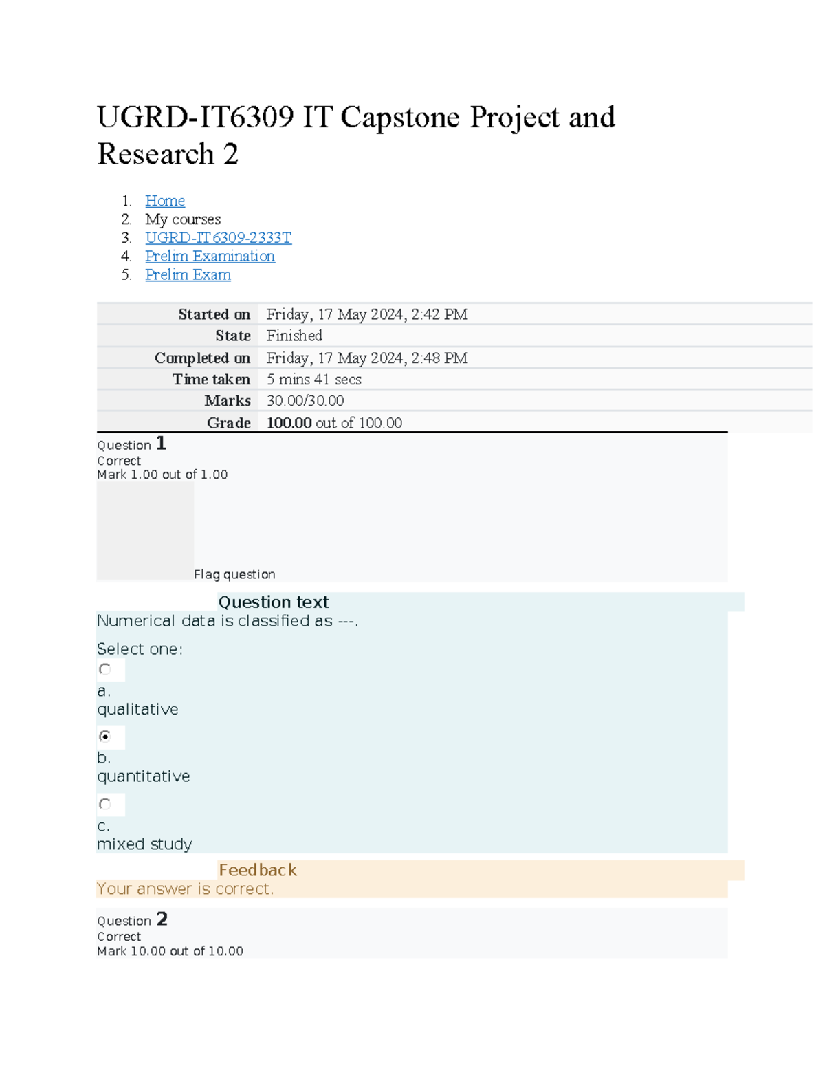 UGRD-IT6309 IT Capstone Project and Research 2 Prelim Exam Review - Studocu