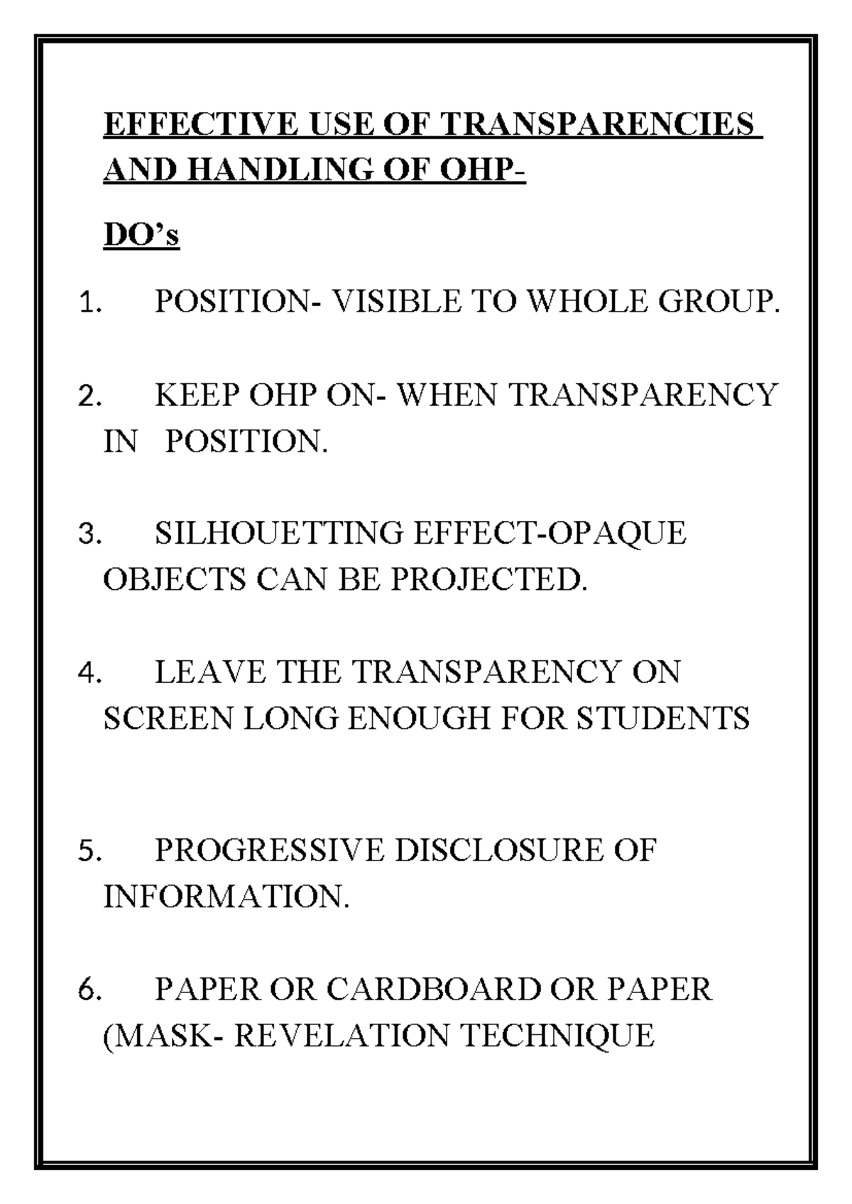 Effective Strategies for Using Transparencies & OHP Handling Techniques ...