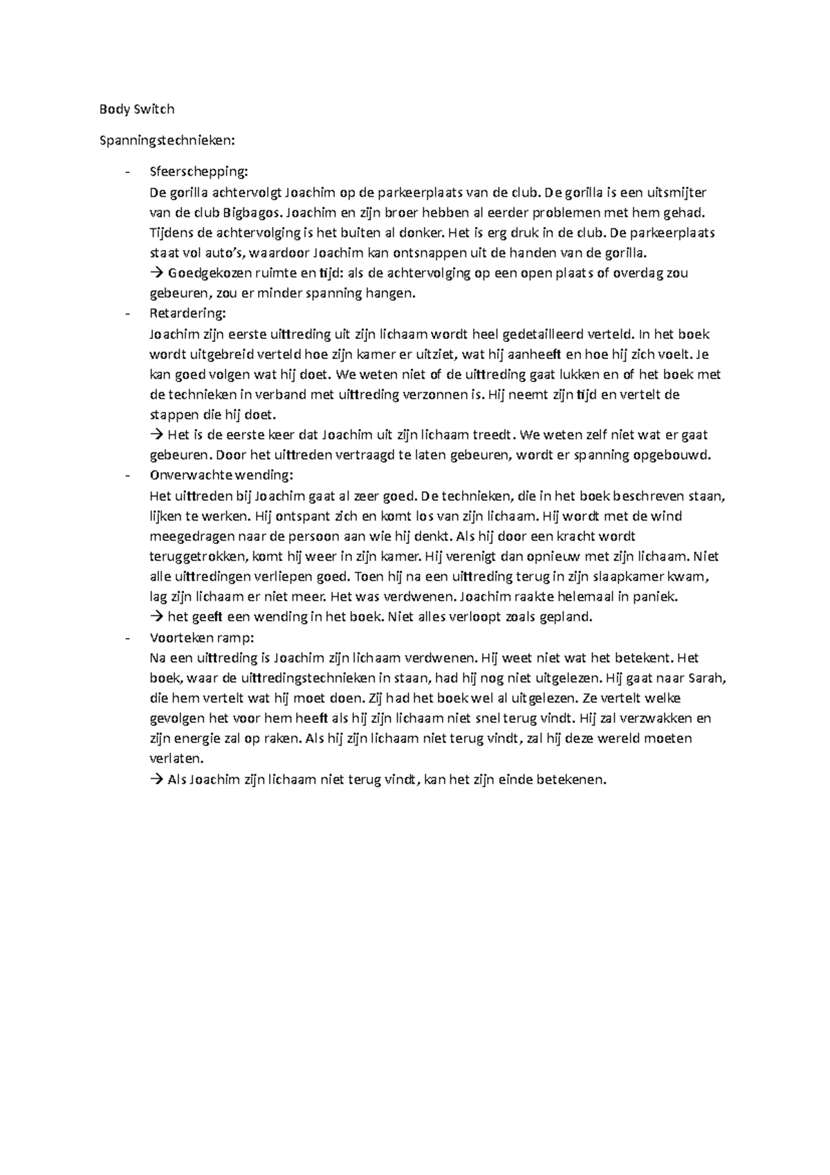 Body Switch - Patrick Lagrou - Body Switch Spanningstechnieken: Sfeerschepping: De gorilla - Studocu