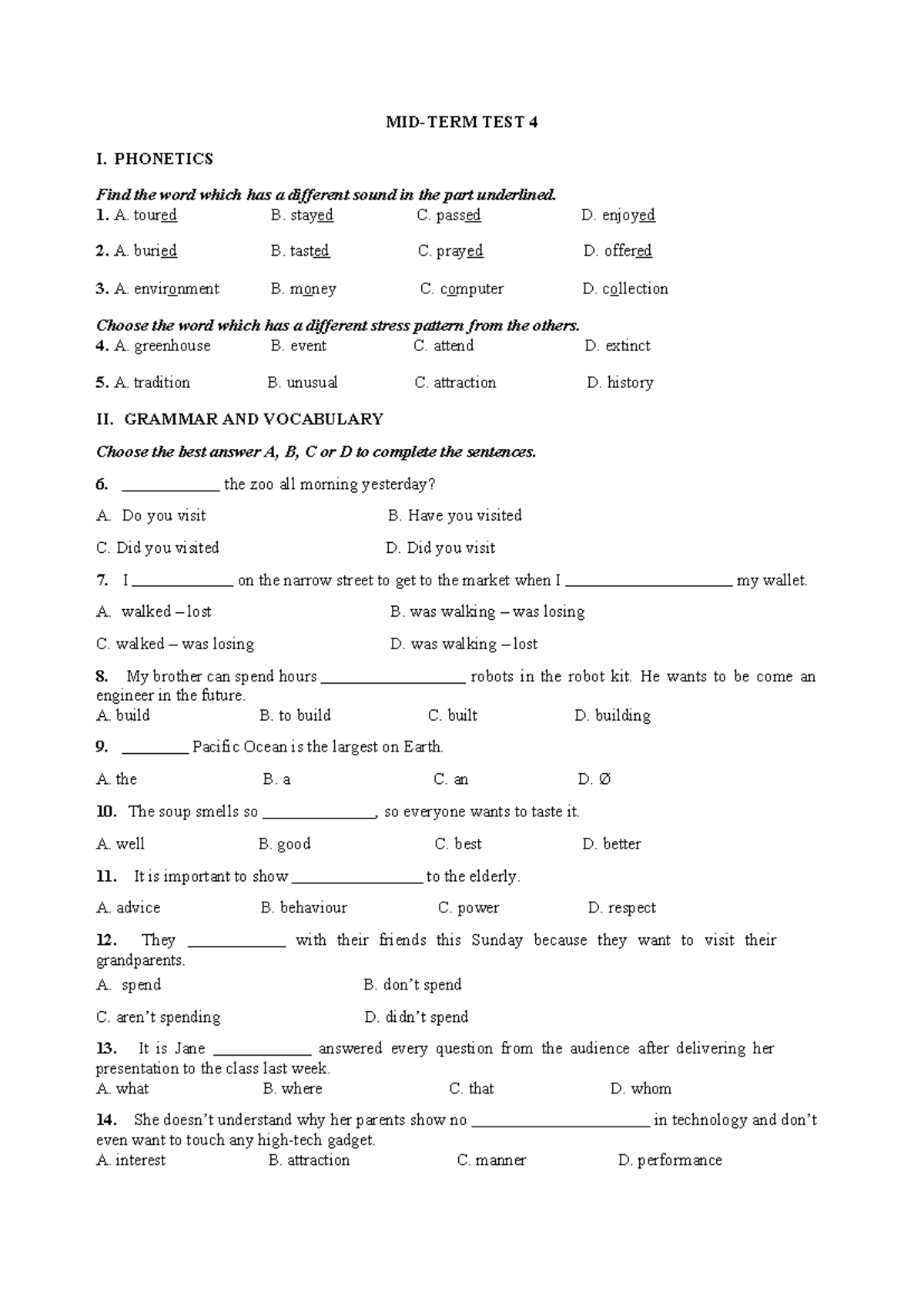 MID-TERM TEST 4 - PHONETICS & GRAMMAR REVIEW BRIGHT 11 - Studocu