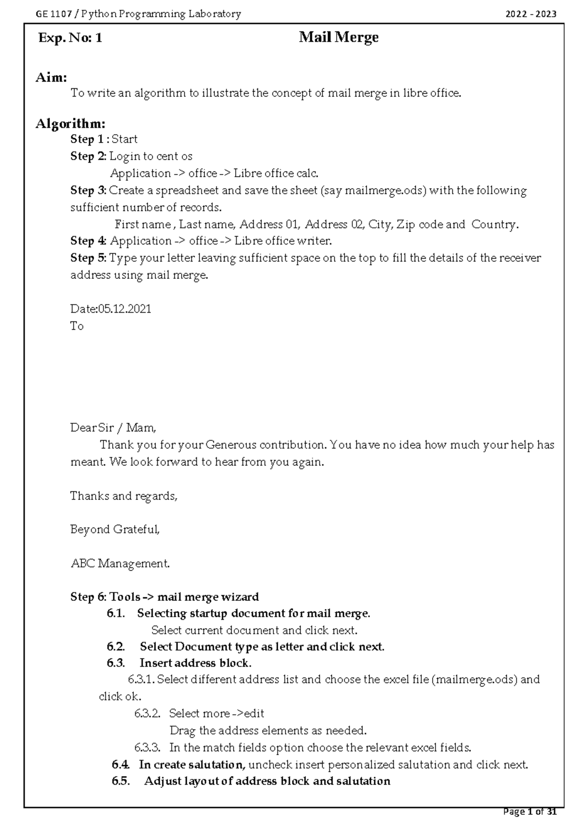GE 1107 Python Programming Laboratory - Mail Merge & Algorithms Notes ...