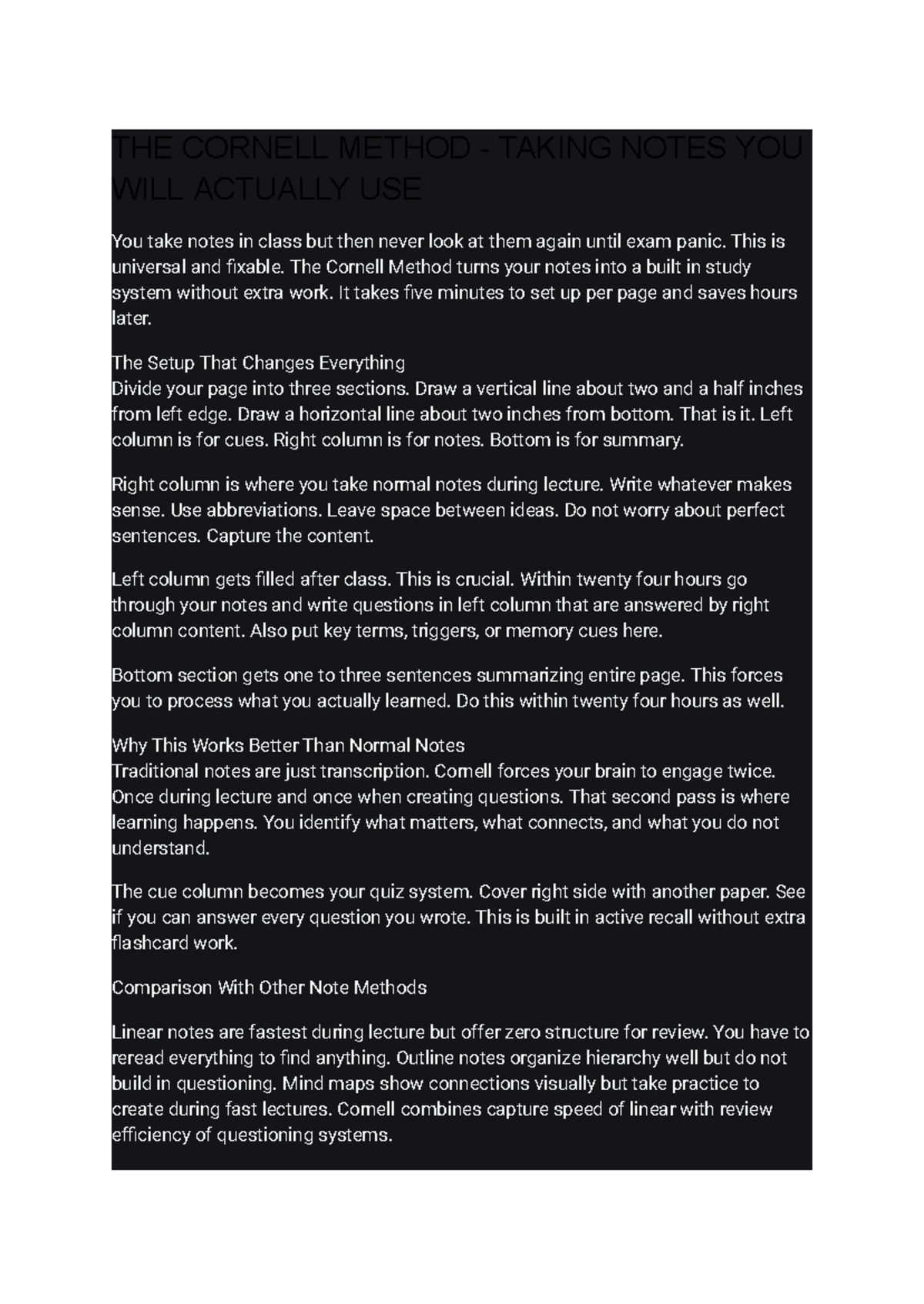 Cornell Method Note-Taking Guide for Effective Studying - Studocu