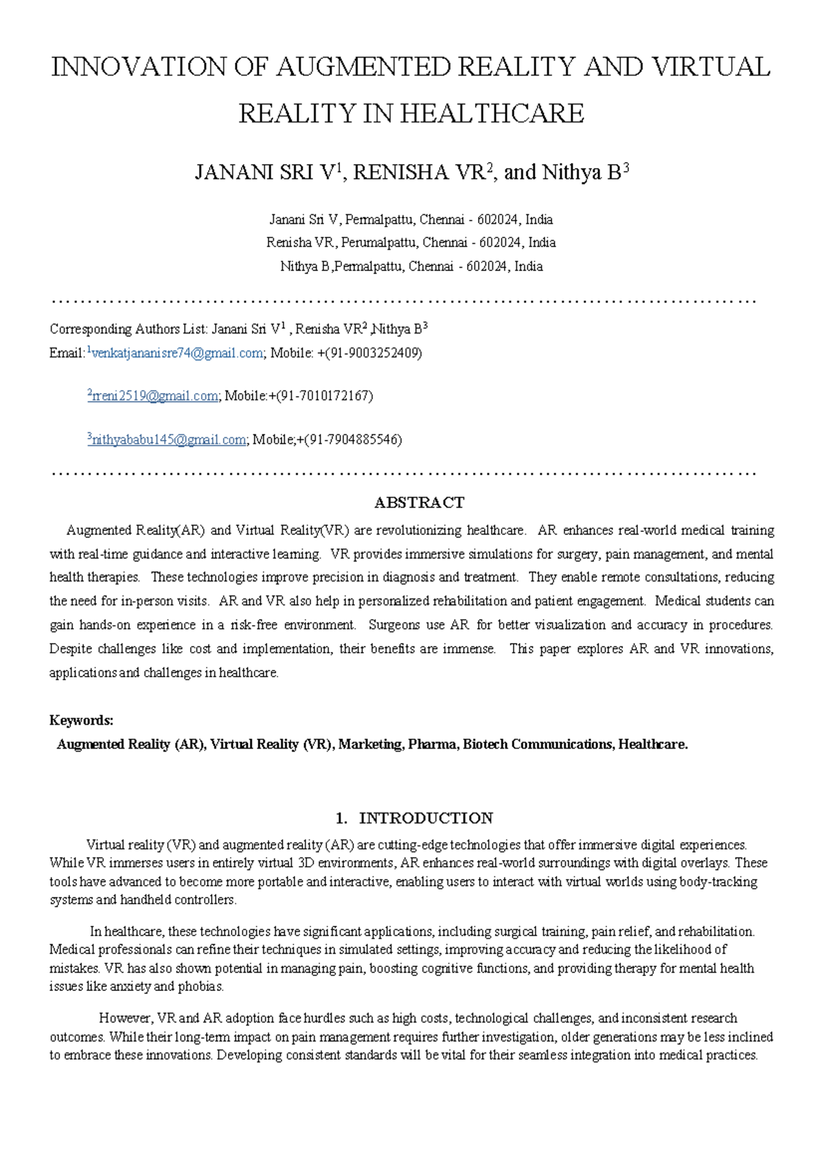 Innovation of AR & VR in Healthcare: Applications & Challenges - Studocu