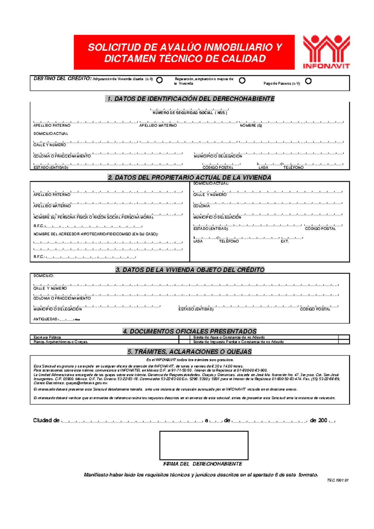 Solicitud avaluo Infonavit - TEC. SOLICITUD DE AVALÚO INMOBILIARIO Y ...
