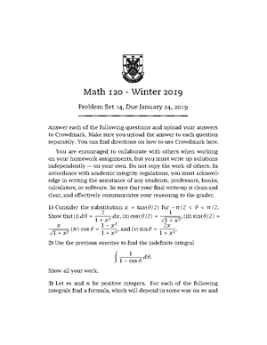 HW 2 Winter - Homework Assignment 2 - Math 120 Homework Assignment 2 Winter due date: Jan. 21 ...