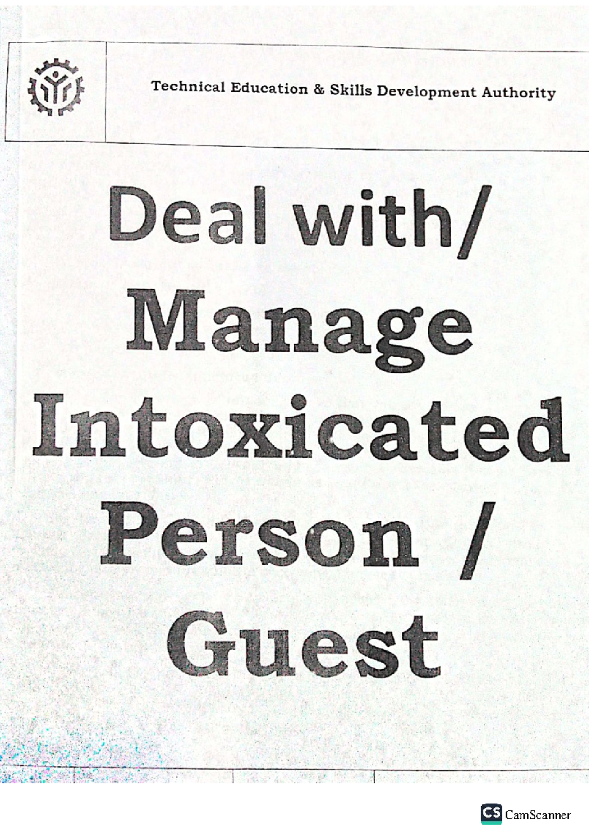 CS Module on Dealing with Intoxicated Guests: Competency-Based Learning ...
