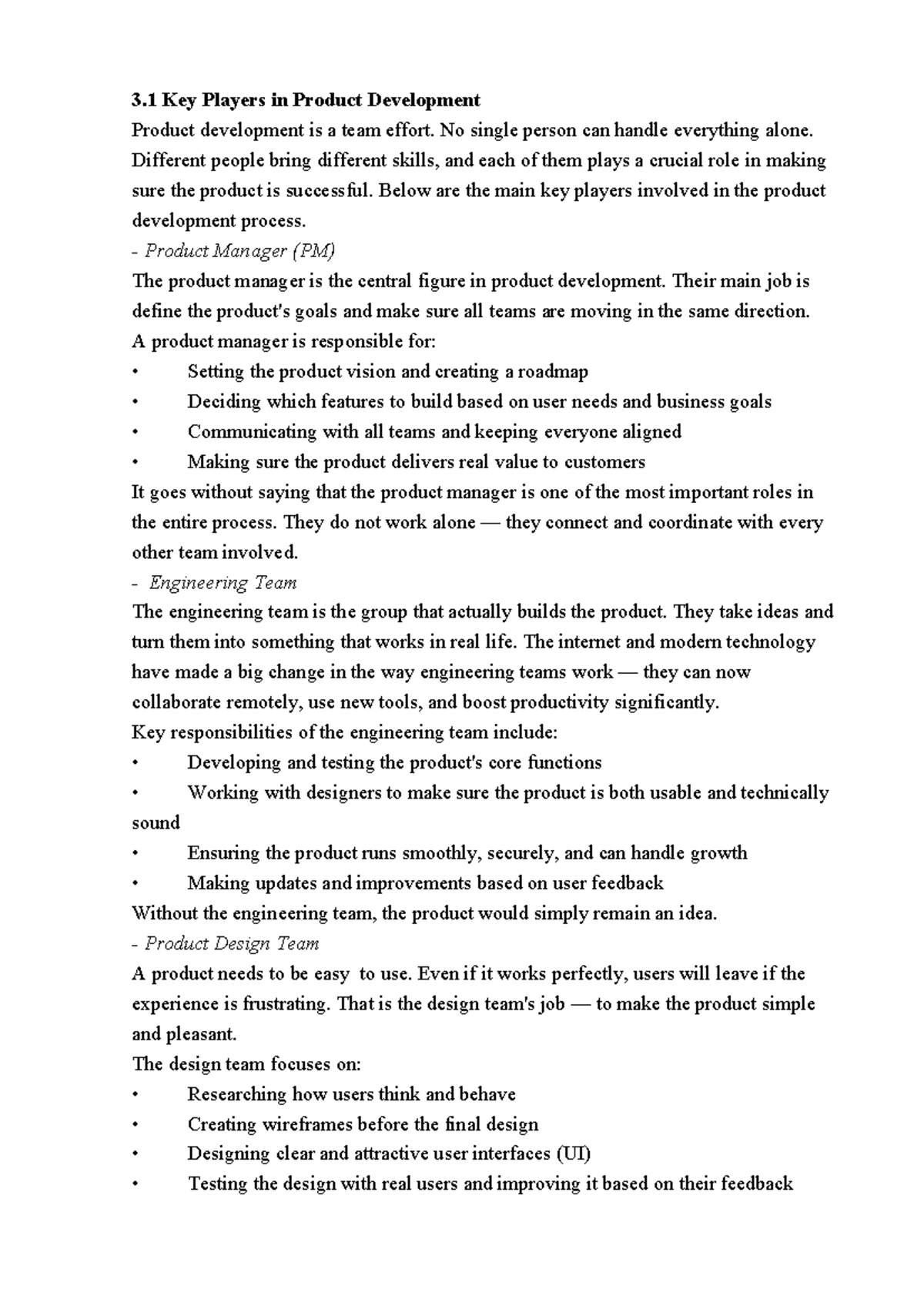 3.1 Key Players in Product Development Process - Studocu