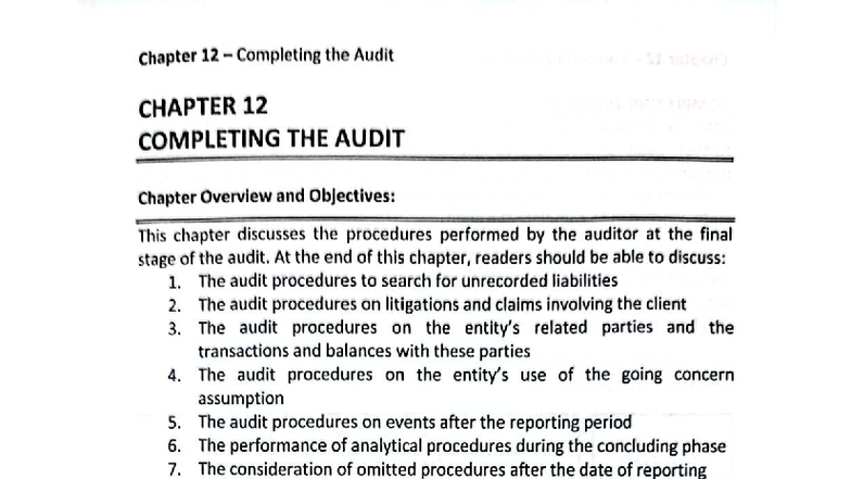 CS Chapter 12 - Completing the Audit: Final Procedures and ...