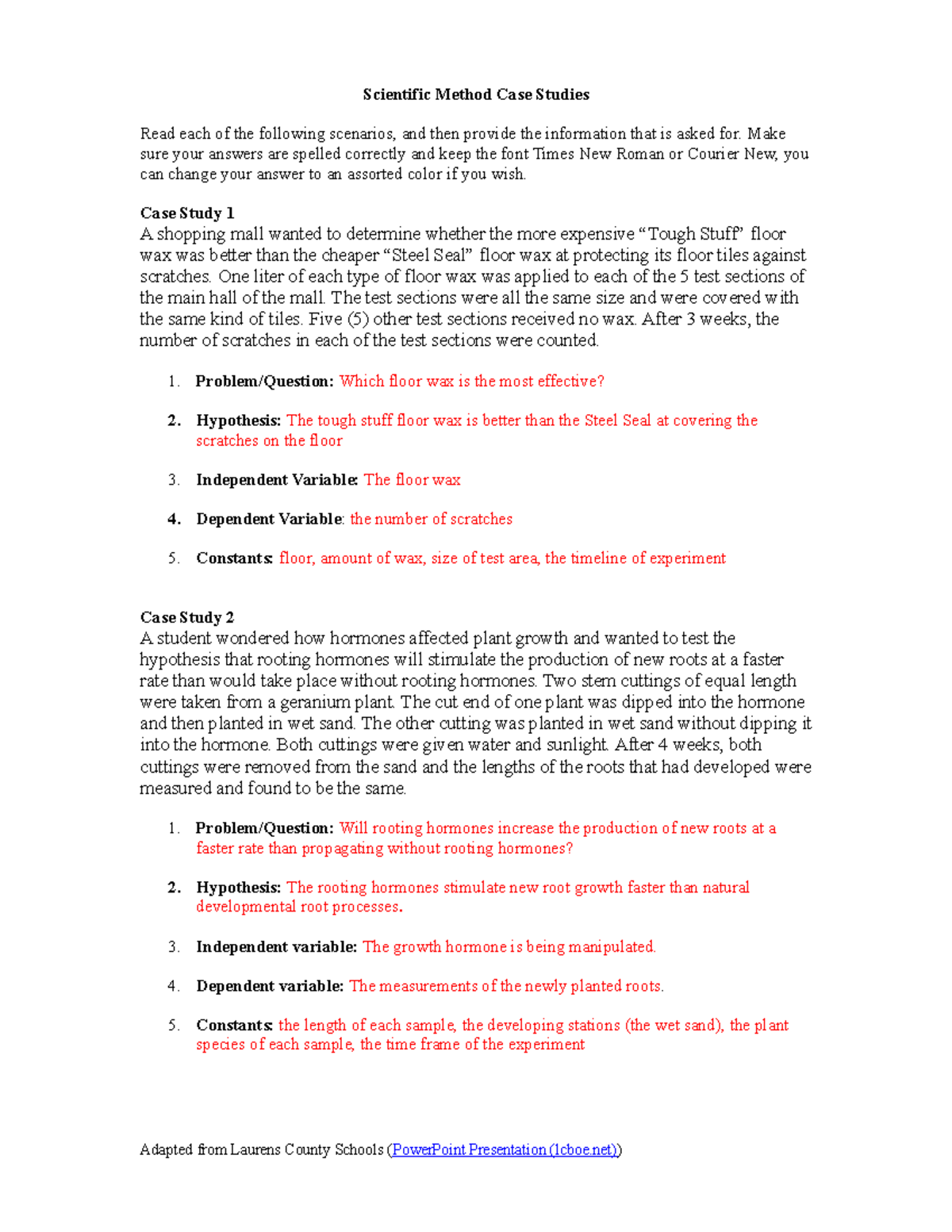 Scientific Method Case Study Worksheet - SCI 101 - Studocu