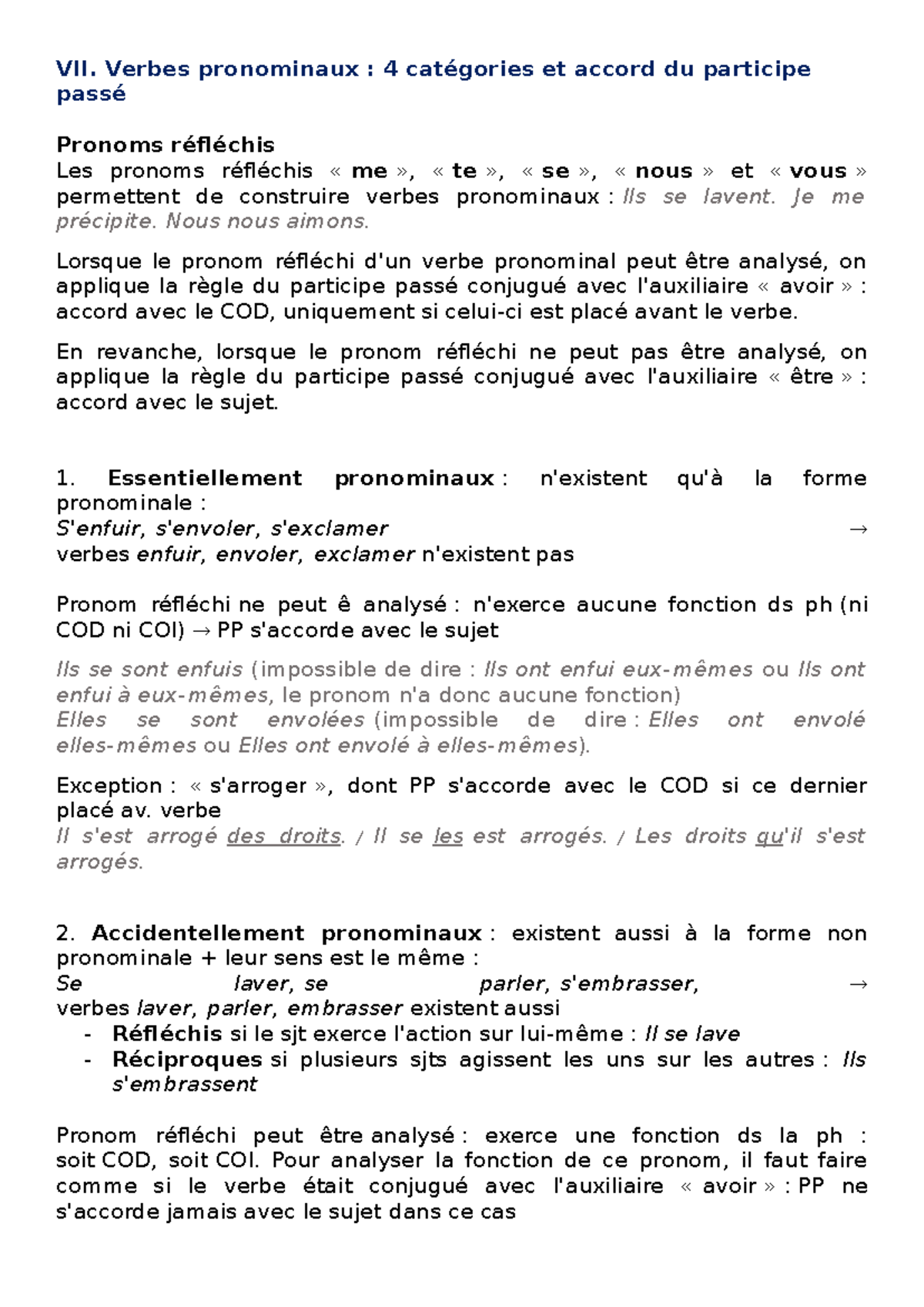 Verbes pronominaux : Catégories et accords du participe passé - Projet ...