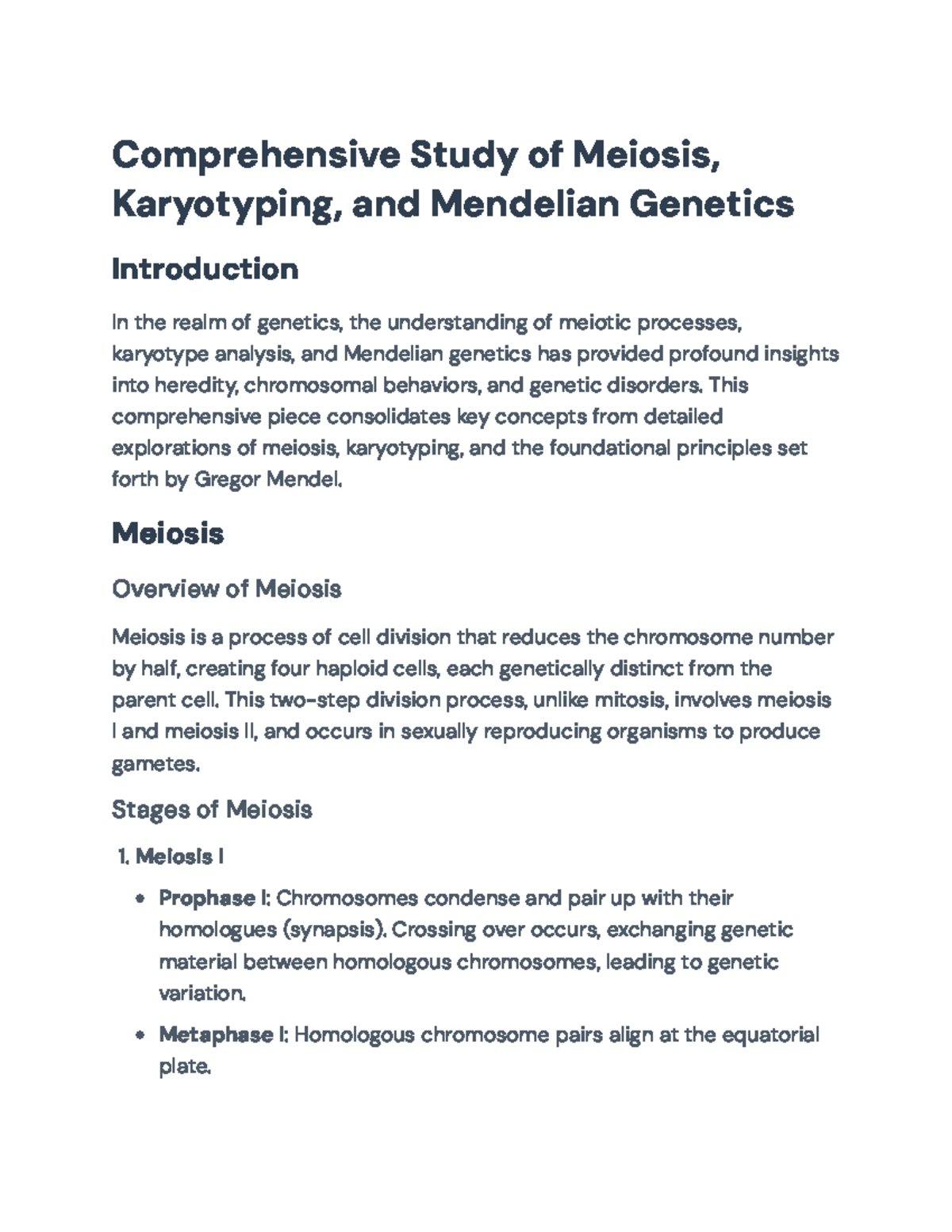 Comprehensive Analysis of Meiosis, Karyotyping, and Mendelian Genetics ...