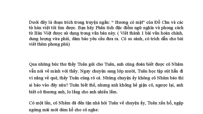 TR.NGẮN TRỮ TÌNH hương cỏ mật - đỗ chu - Dưới đây là đoạn trích trong truyện ngắn: “ - Studocu