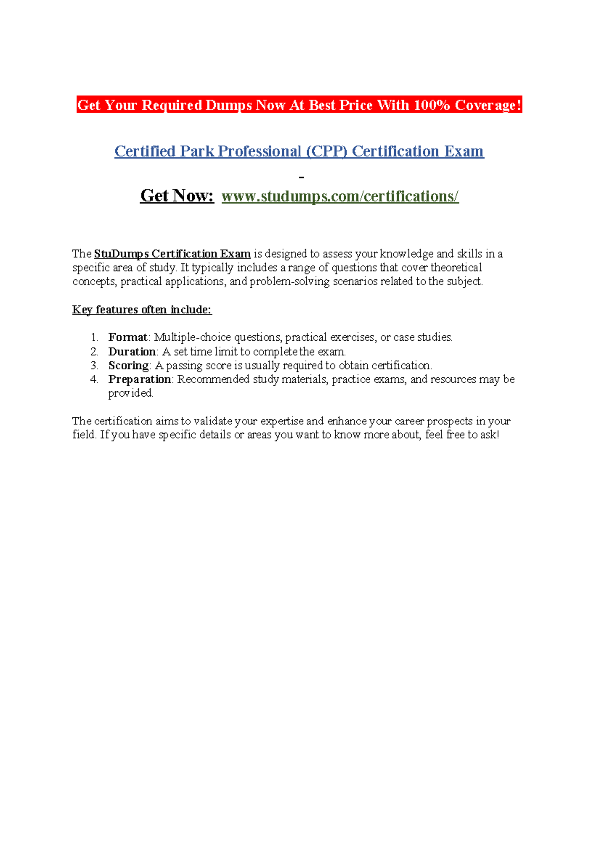 Certified Park Professional (CPP) Certification Exam - Get Your ...