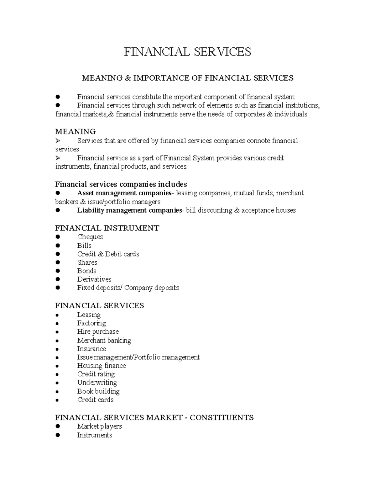 Financial Services (FIN 101): Meaning, Importance, and Types - Studocu