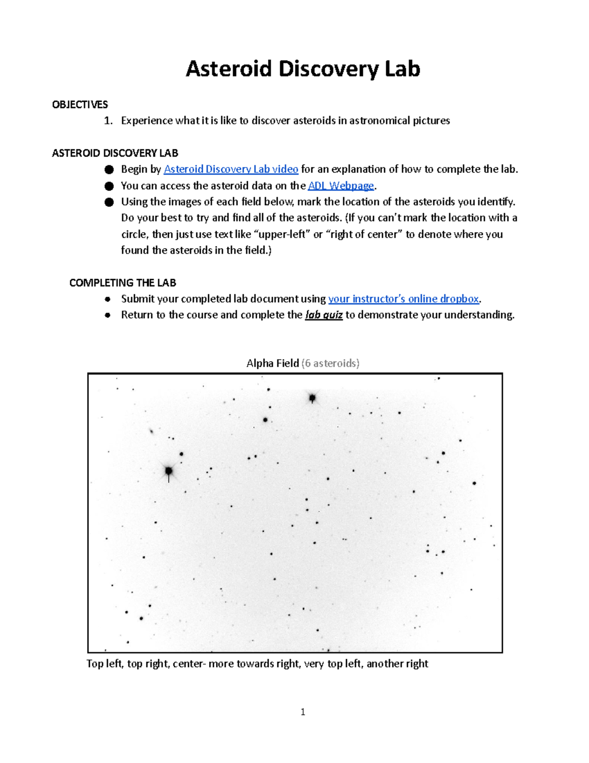 Copy of Asteroid Discovery Lab - Asteroid Discovery Lab OBJECTIVES ...