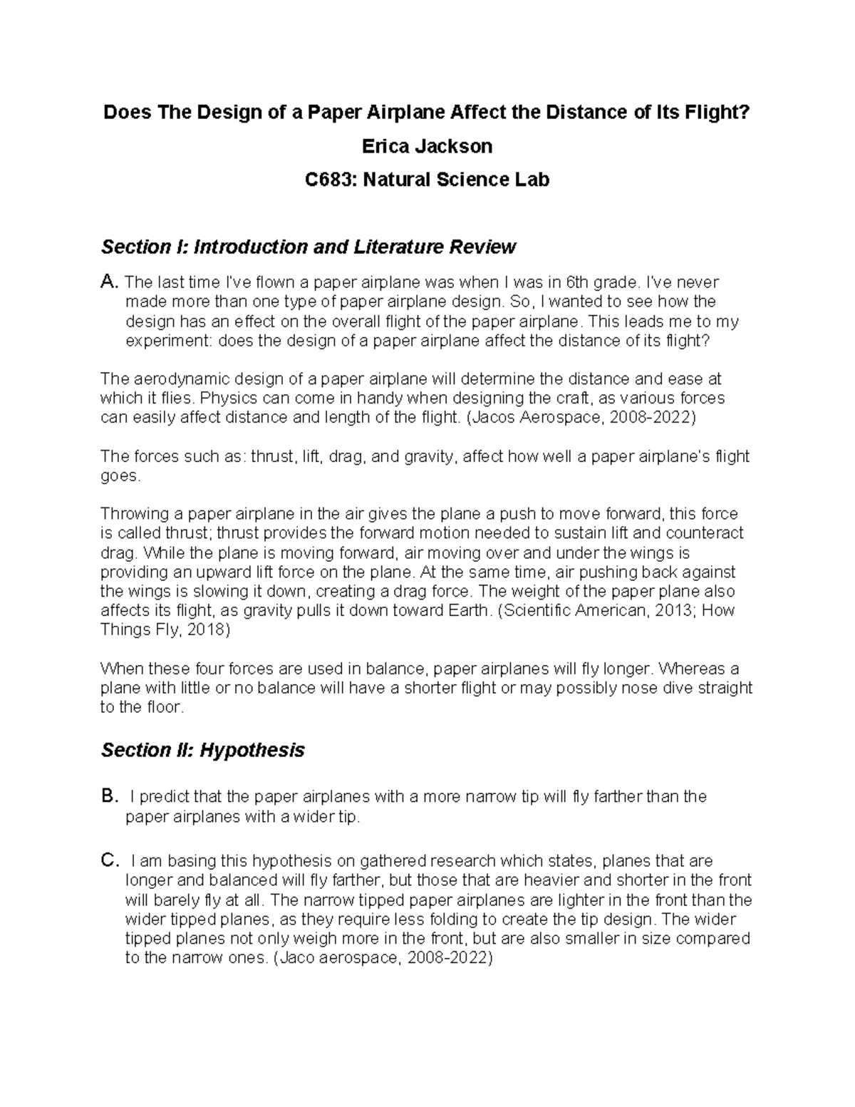 C683: Natural Science Lab - Impact of Paper Airplane Design on Flight ...