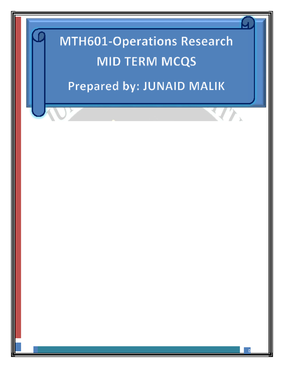 MTH601 Midterm Solved MCQs on Linear Programming and Operations ...