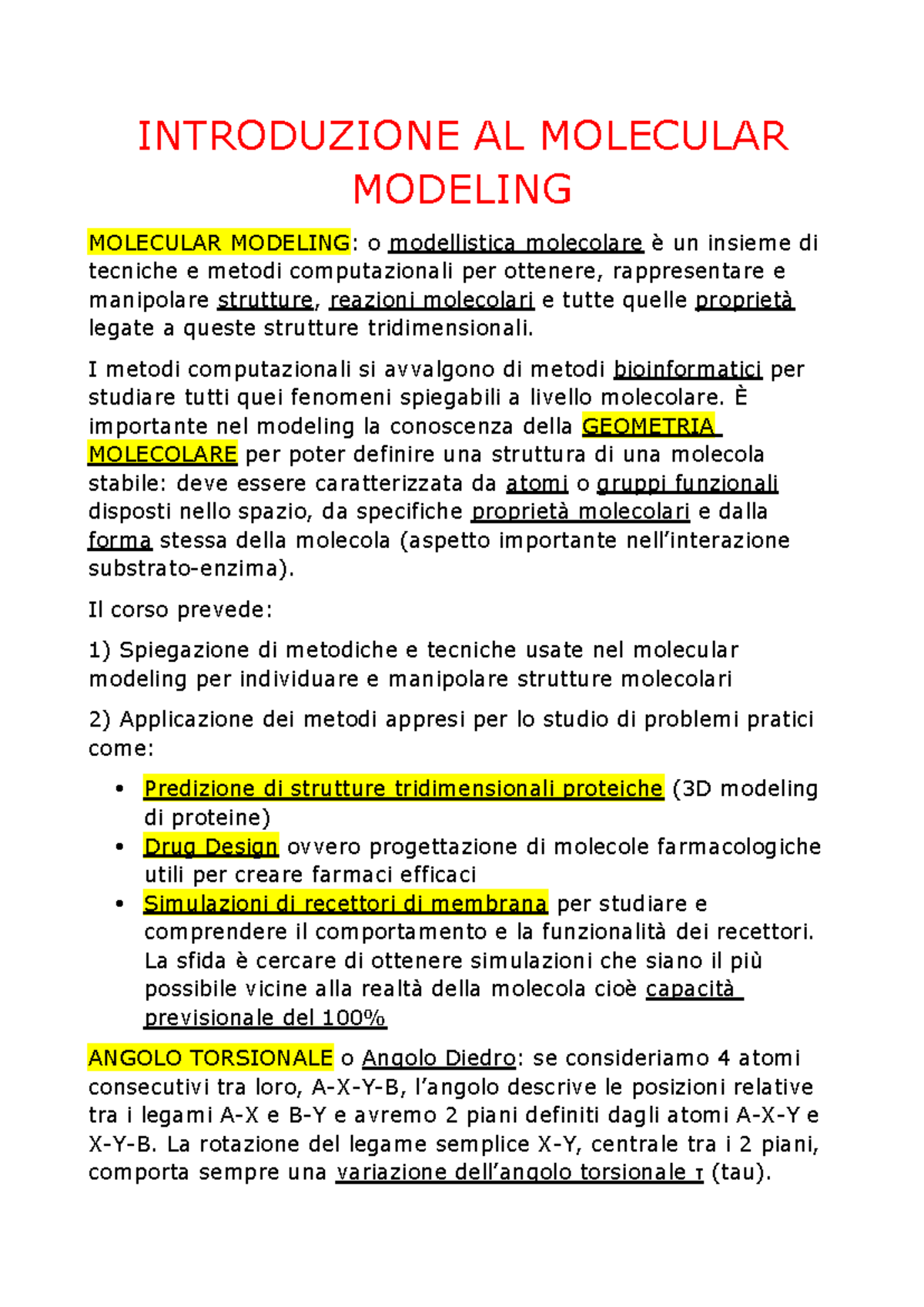 Introduzione al Molecular Modeling: Tecniche e Applicazioni - Studocu