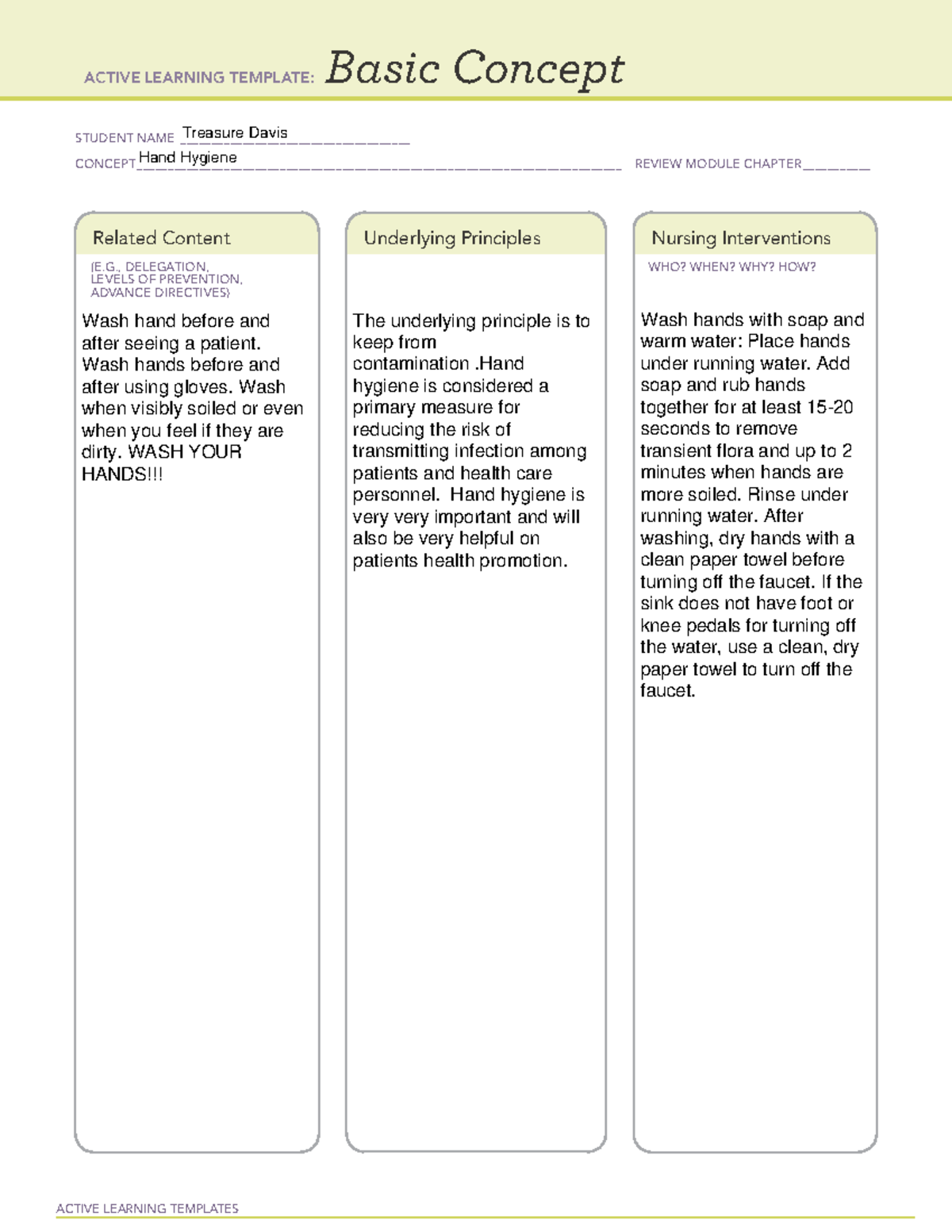Active Learning Template: Hand Hygiene Concepts & Nursing Interventions ...