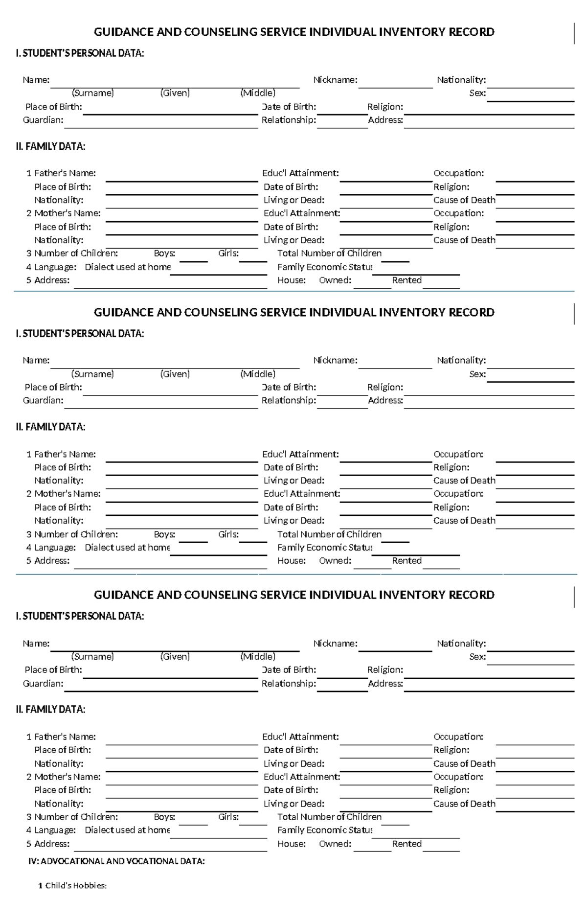 Guidance and Counseling Service Data Collection Form - Studocu