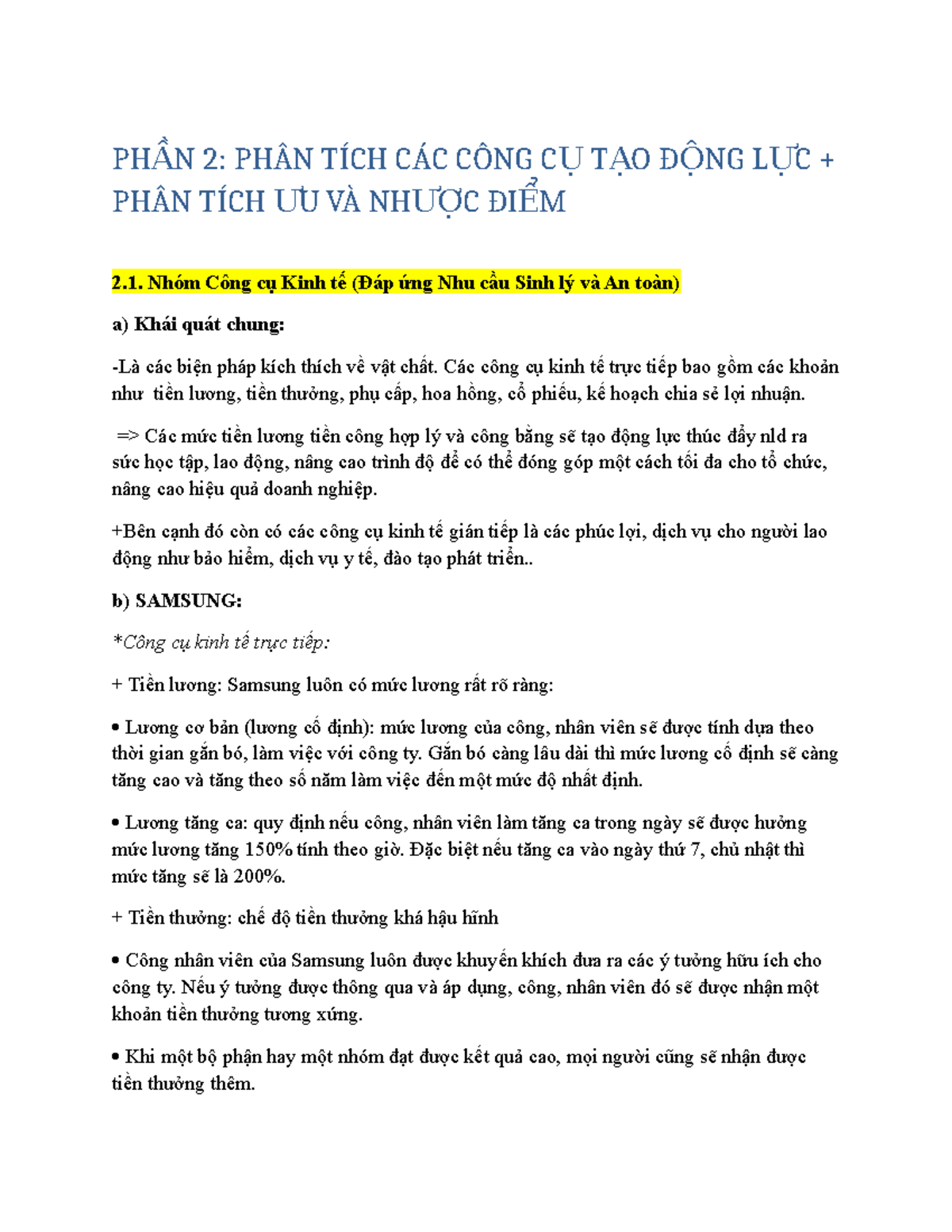 PHÂN TÍCH CÔNG CỤ TẠO ĐỘNG LỰC TẠI SAMSUNG - ND 2.1 VA 2 - Studocu