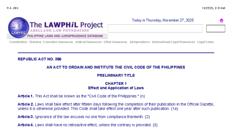 R.A. 386: Civil Code of the Philippines - Comprehensive Overview - Studocu