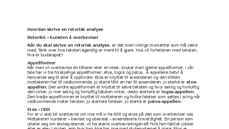 Retorisk analyse av sammensatte tekster - Notater 2023 - Studocu