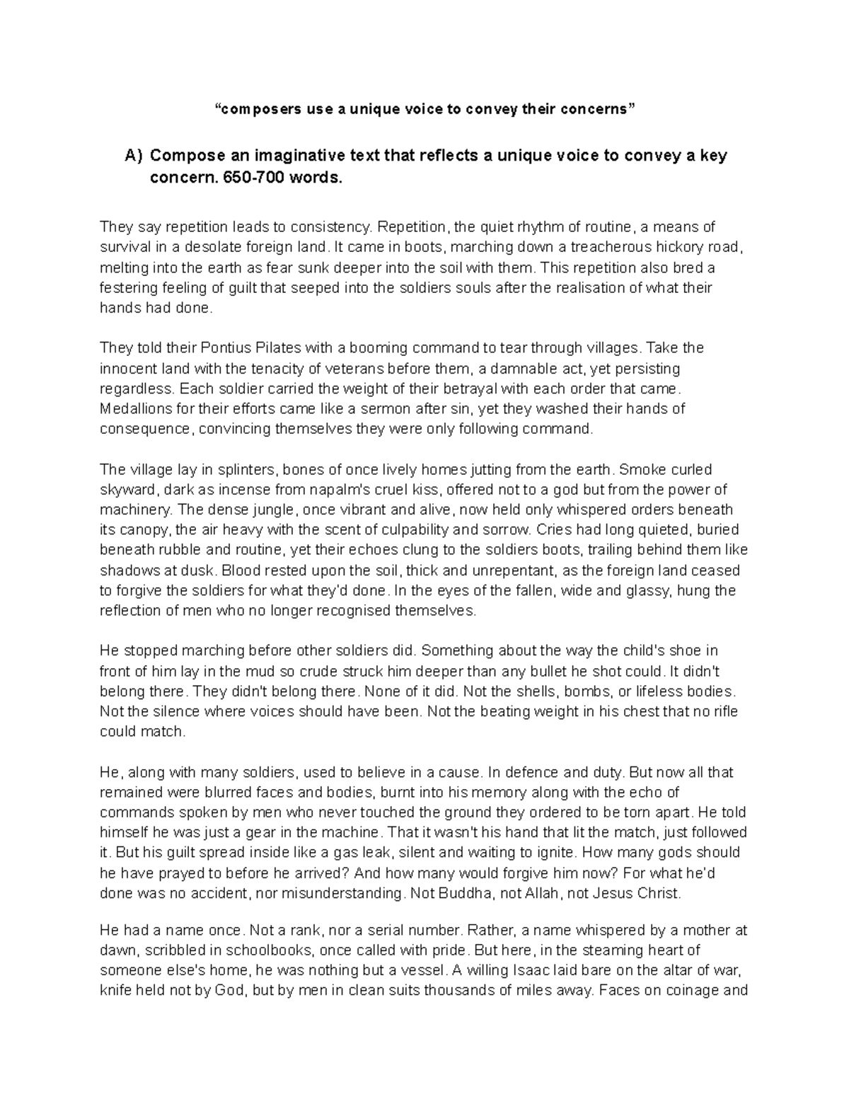 HSC English: Unique Voice in Imaginative Text on War's Consequences ...