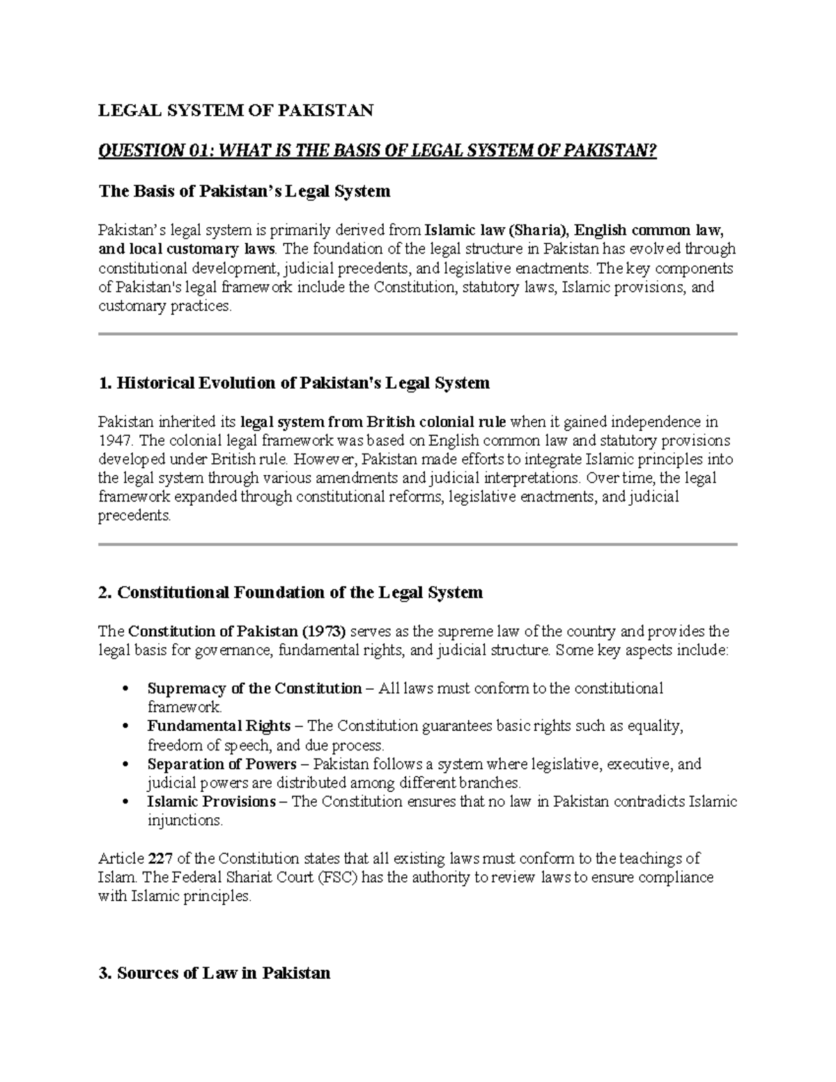 Legal System of Pakistan: Foundations, Structure, and Key Aspects - Studocu