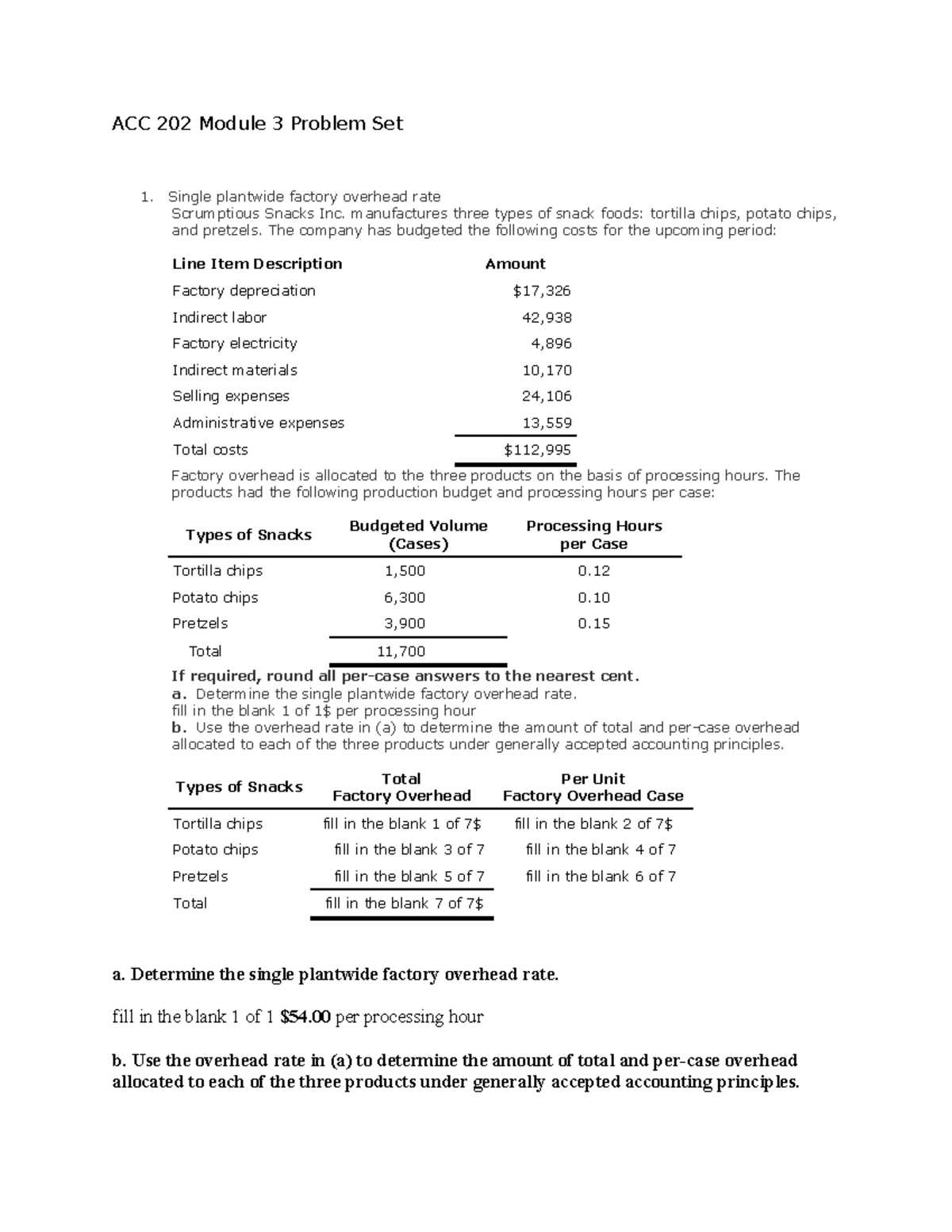 ACC 202 Module 3 Problem Set: Factory Overhead Allocation Analysis ...