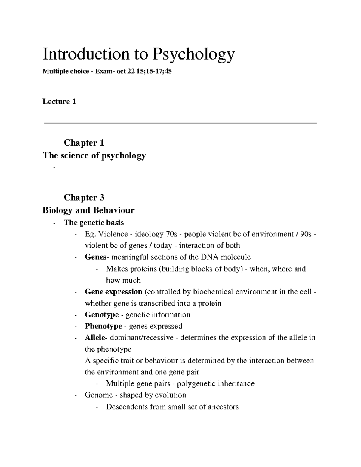 Introduction to Psychology: Exam Review for PSY101 Final Exam - Studeersnel