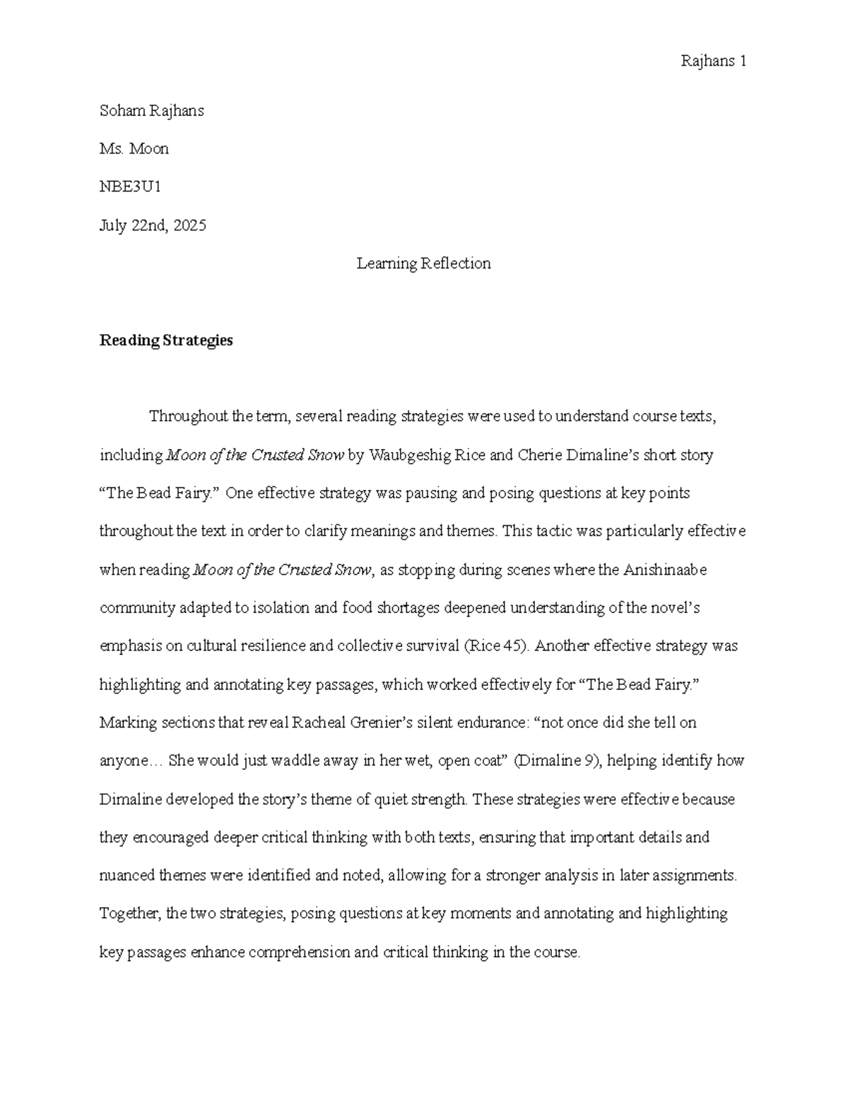 NBE3U1 ISU Learning Reflection: Reading & Podcast Strategies - Studocu