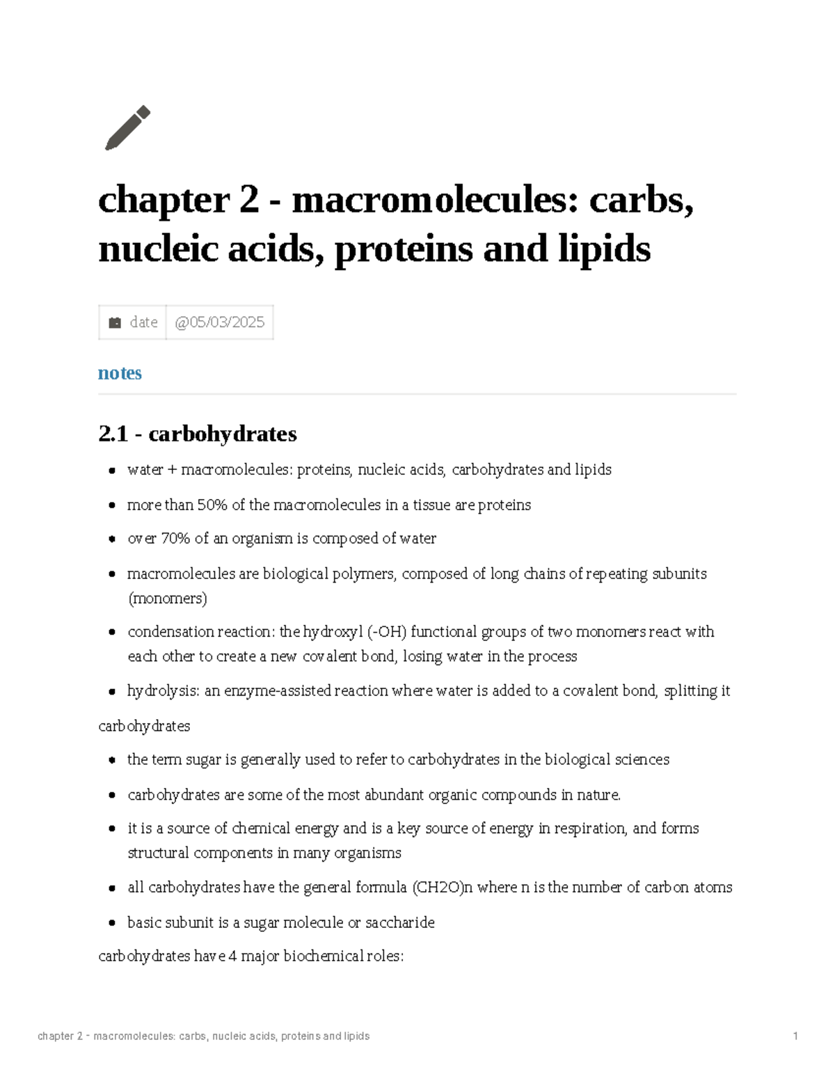 Chapter 2: Macromolecules - Carbohydrates, Nucleic Acids, Proteins ...
