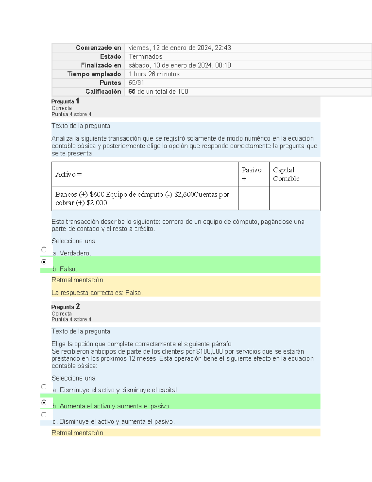 Examen Final de Contabilidad 101: Análisis de Preguntas y Respuestas - Studocu