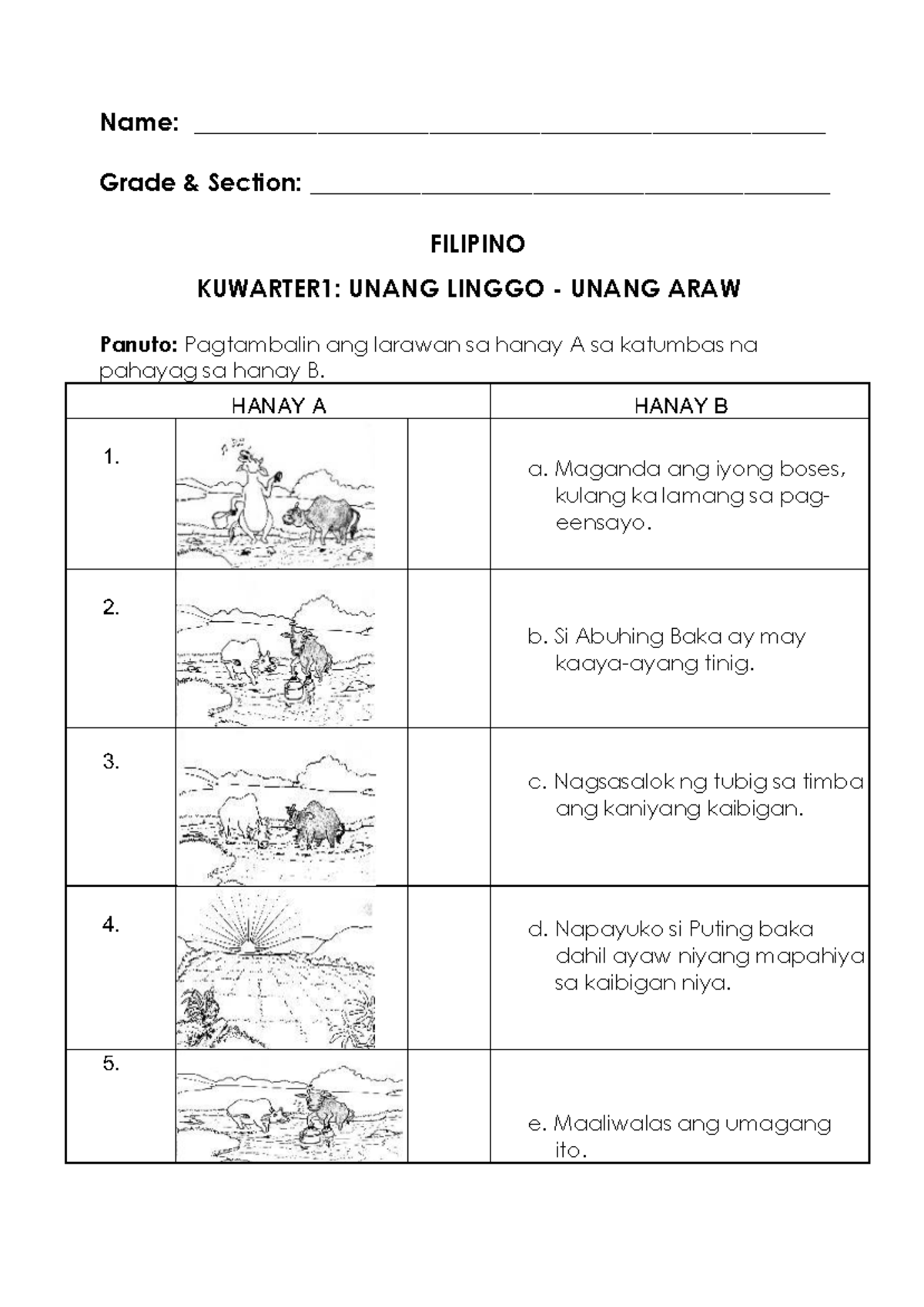 LAS Filipino 3-W1: Pagtuturo sa Pamatlig at Pabula - Studocu