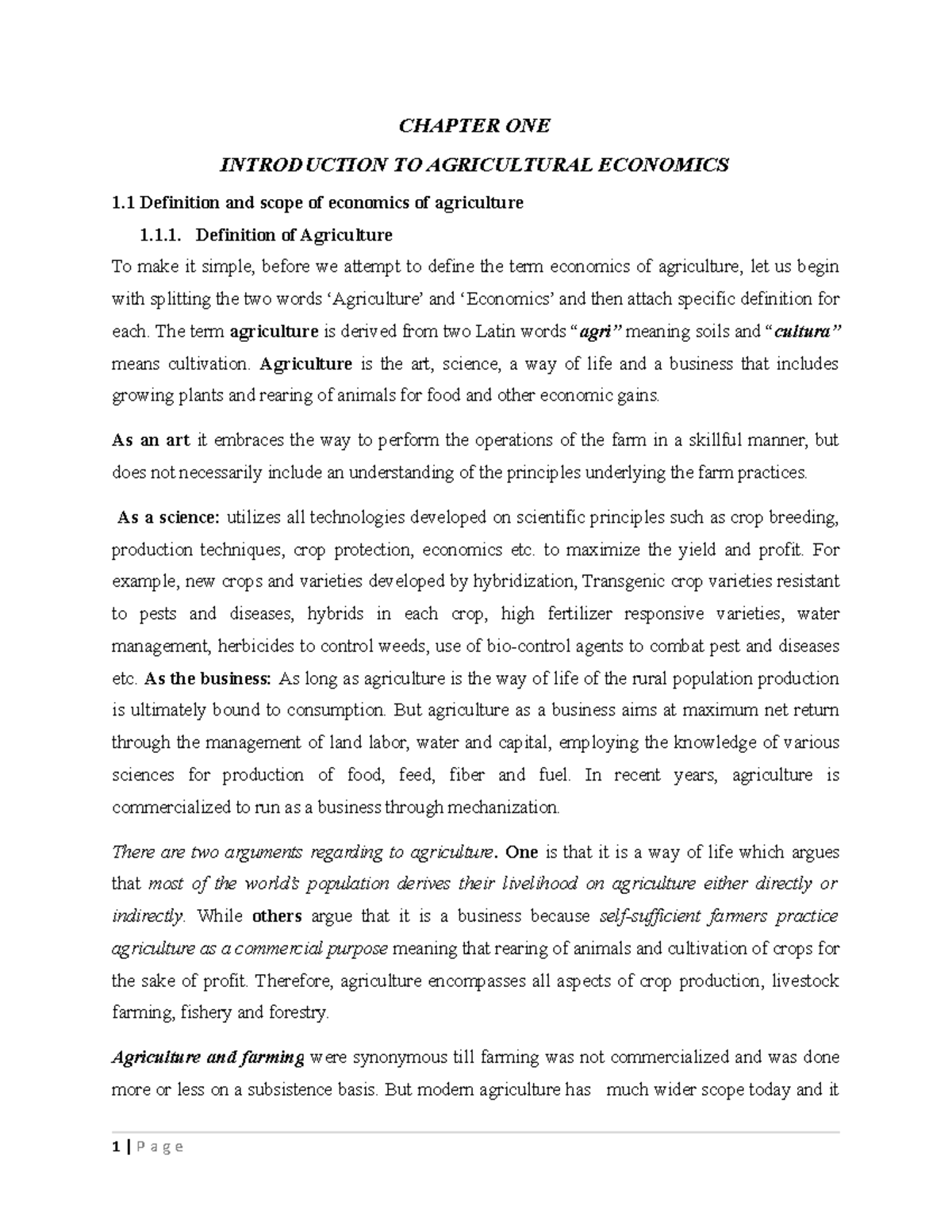 Agricultural Economics (AGEC 101) Chapter 1: Introductory Concepts ...