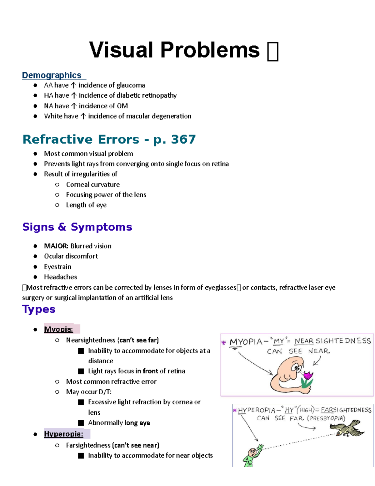 Ch 21 Visual Problems Neuro - Visual Problems 🐀 Demographics AA have ↑ ...