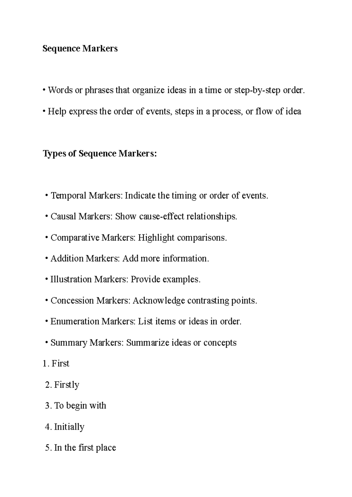 Sequence Markers - Sequence Markers Words or phrases that organize ...