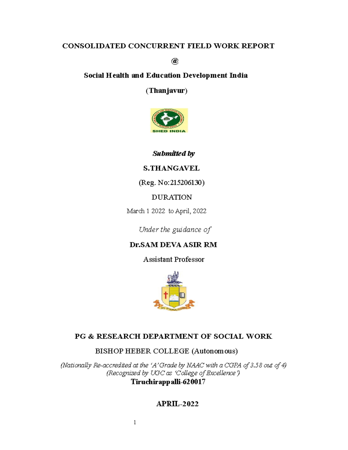CO- Programme - All - CONSOLIDATED CONCURRENT FIELD WORK REPORT ...
