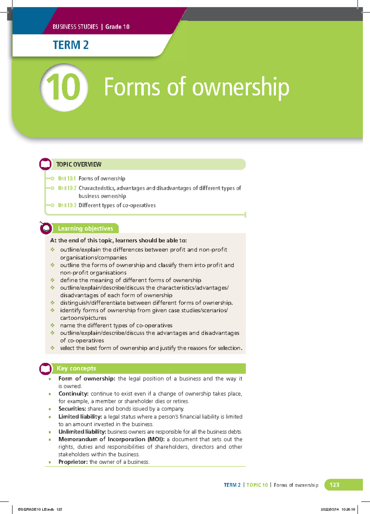 Grade 10 Business Studies Term 2: Overview of Forms of Ownership - Studocu