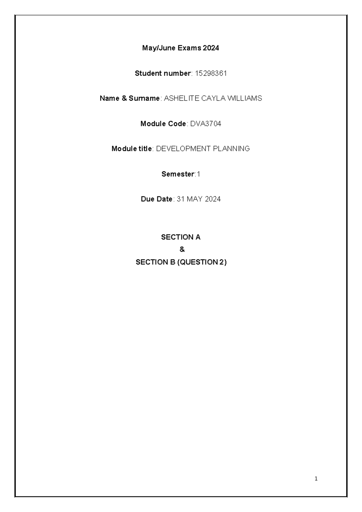 DVA3704 Final Exam Essay: Development Planning Analysis 2024 - Studocu