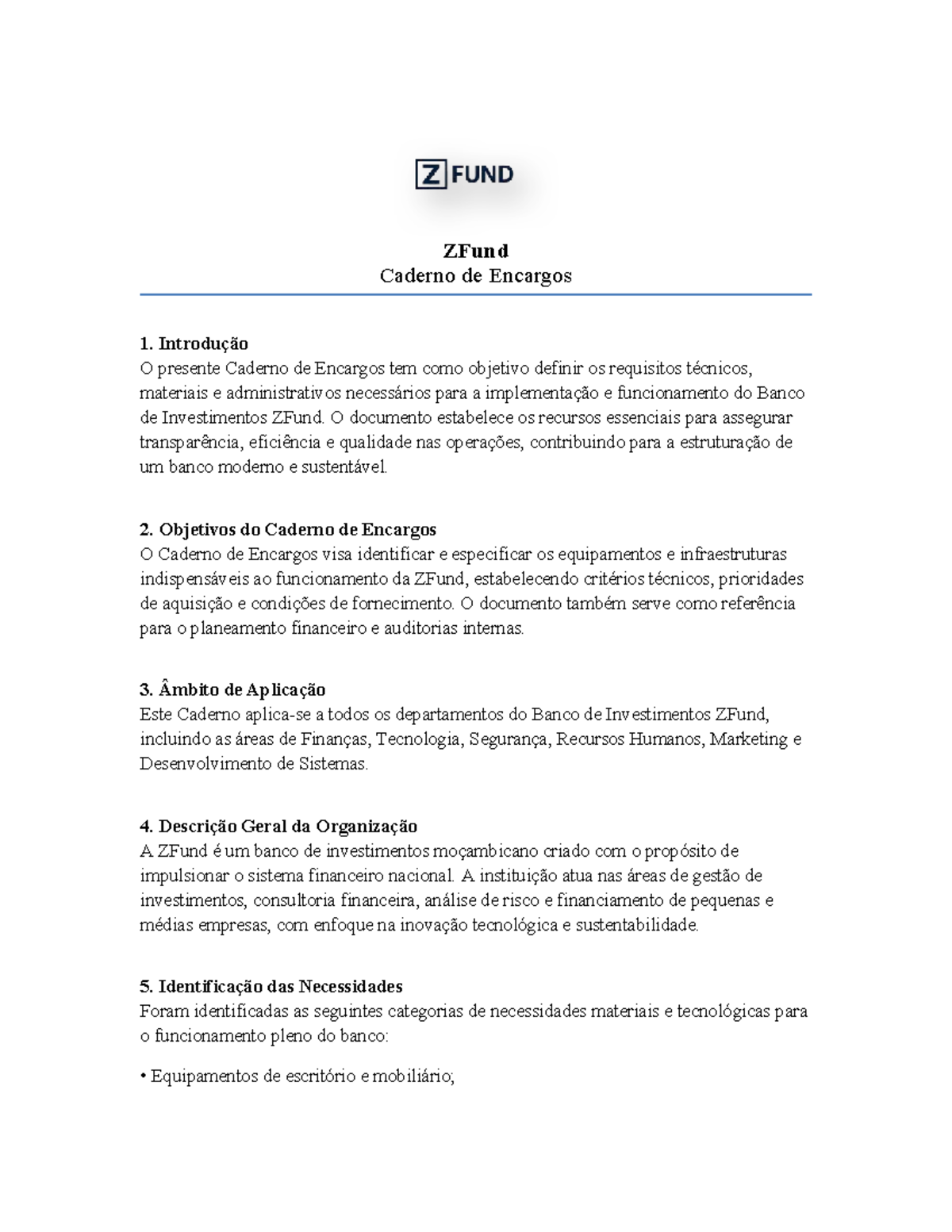 Caderno de Encargos ZFund: Requisitos e Especificações Técnicas - Studocu
