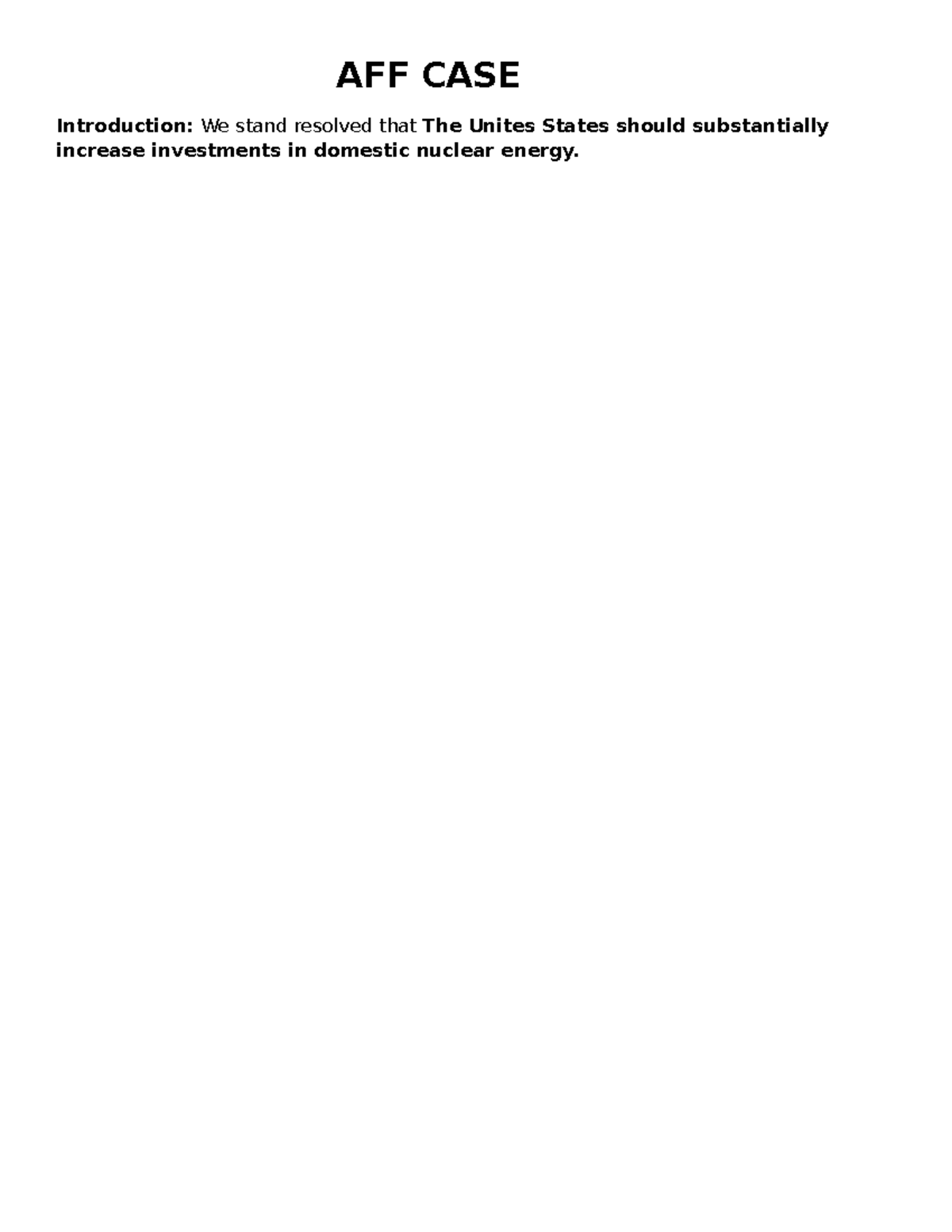 Aff case MAY Competition - CLAS 314 - AFF CASE Introduction: We stand ...